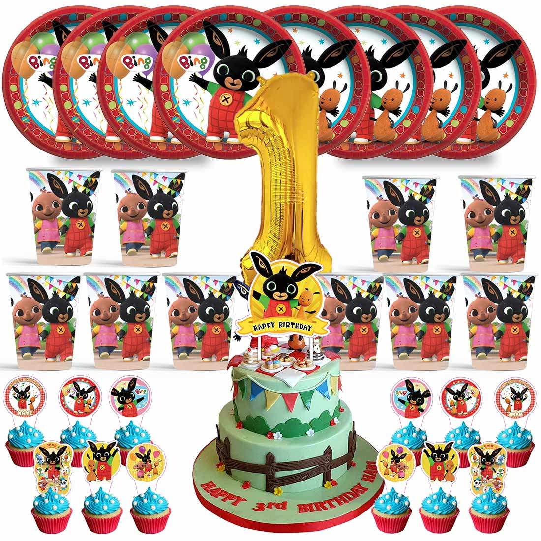 Bing Bunny Birthday 1st Cups Party Supplies Plates Fans Decorations ...