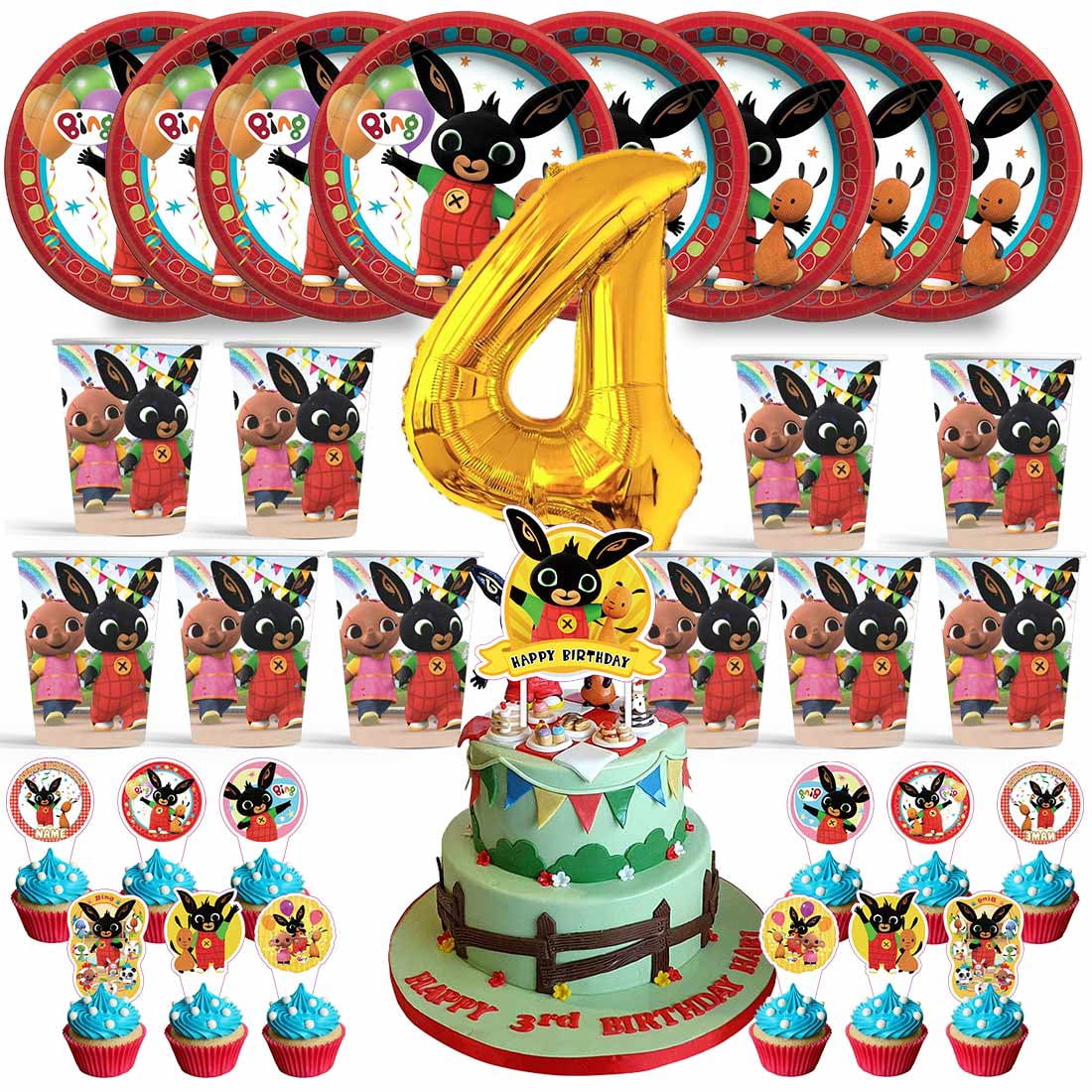 Bing Bunny Birthday 4th Cups Party Supplies Plates Fans Decorations ...