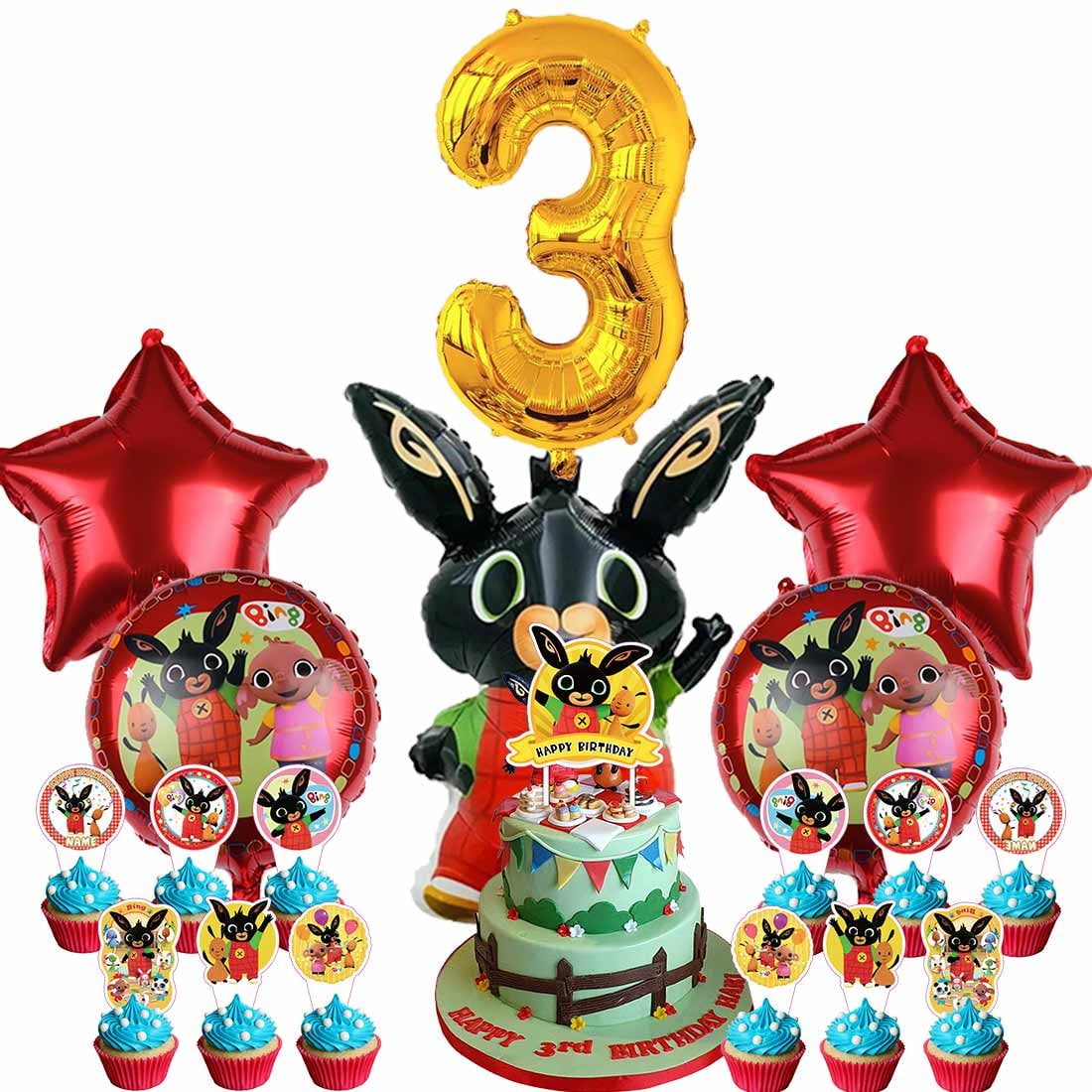 Bing Bunny Party Supplies 3rd Decor Kit Balloons Birthday Cake Topper ...