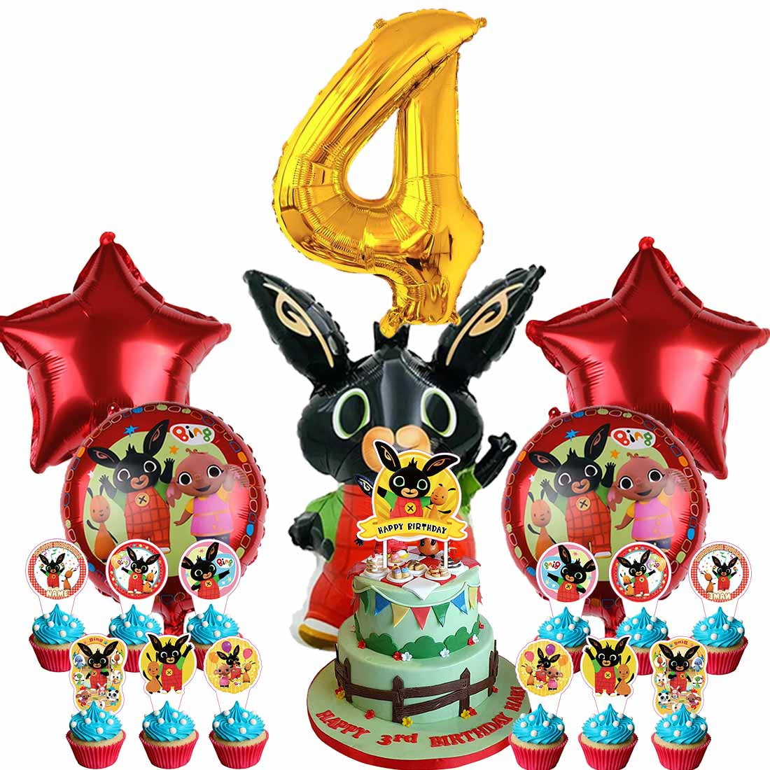 Bing Bunny Party Supplies 4th Decor Kit Balloons Birthday Cake Topper ...