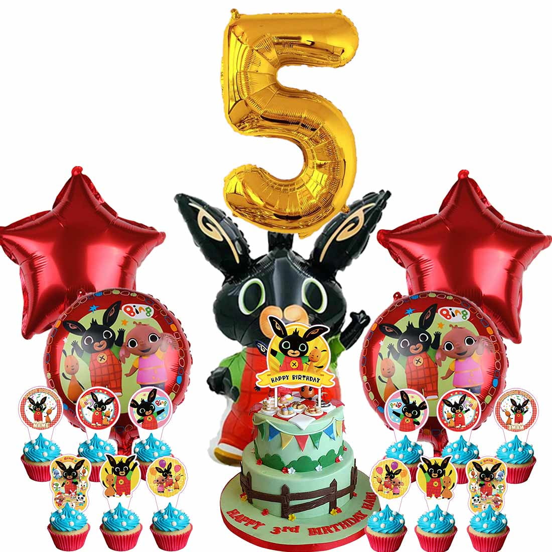Bing Bunny Party Supplies 5th Decor Kit Balloons Birthday Cake Topper ...