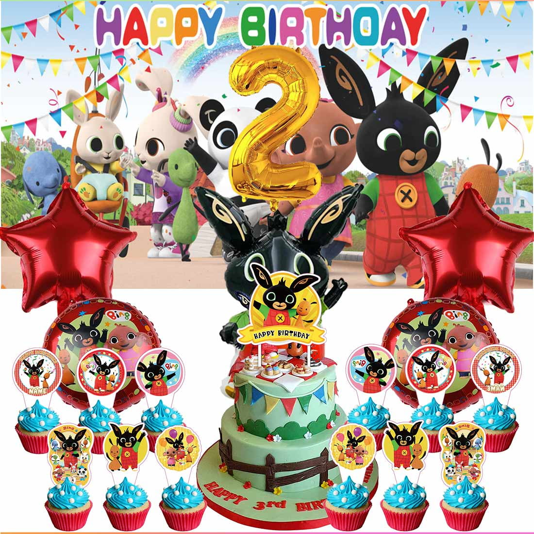Bing Bunny Party Supplies Decor 2nd Kit Balloons Birthday Cake Topper ...