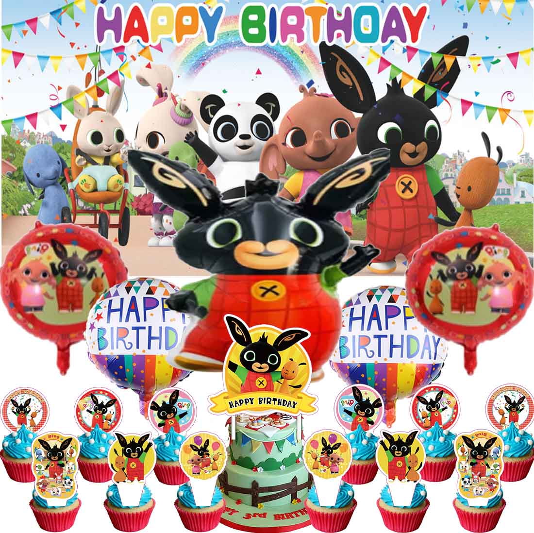 Bing Bunny Party Supplies Decorations Birthday Cake Topper Banner Decor ...