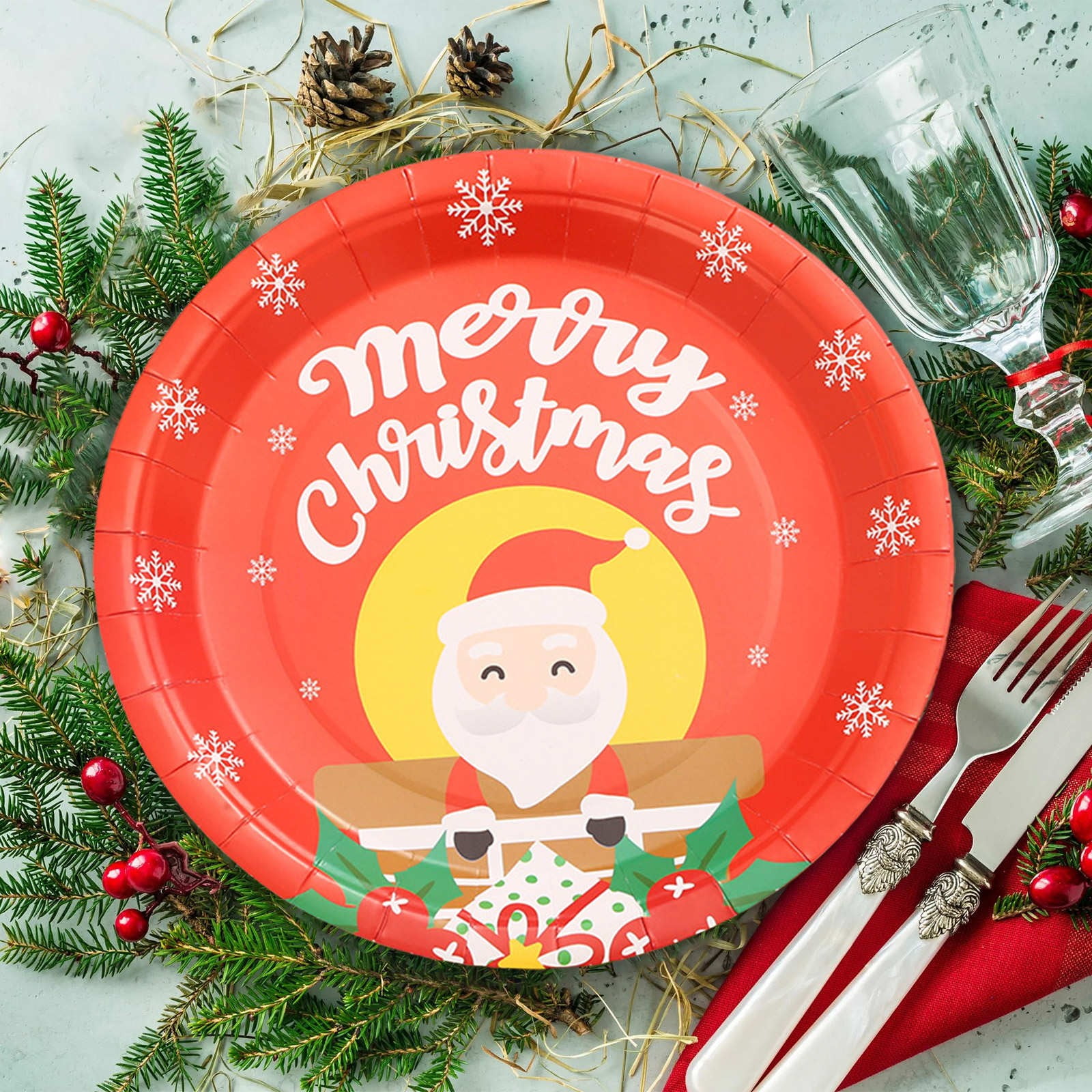 BingTong 10Pc Christmas Plates Disposable, 7 inch Christmas Paper ...