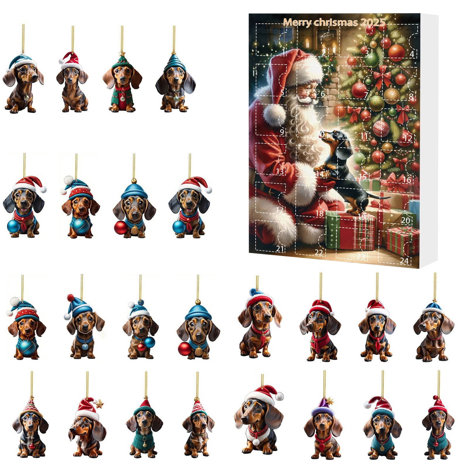 BingTong 2025 Christmas Advent Countdown Dachshund With Xmas Hat ...