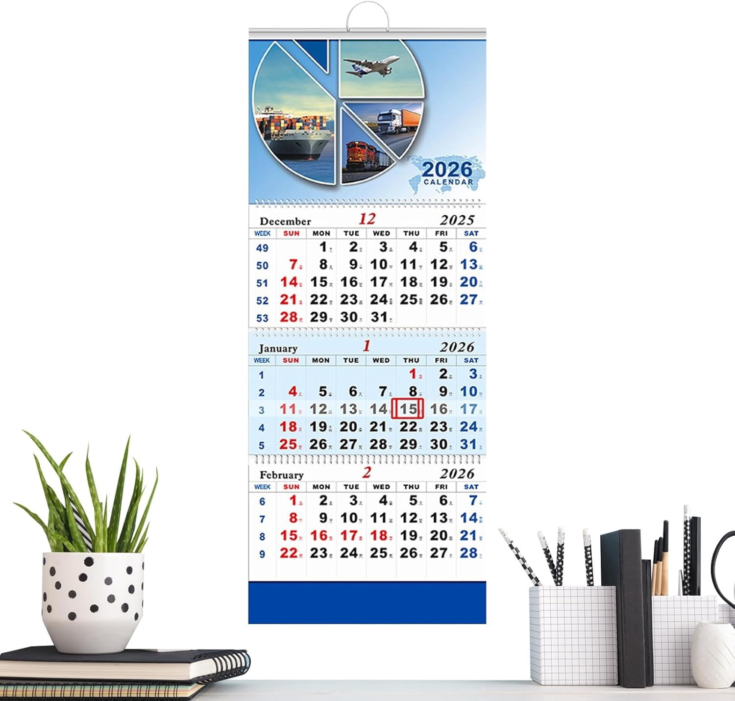 BingTong 3 Month View Calendar 2026,Vertical Trifold Wall Calendar ...