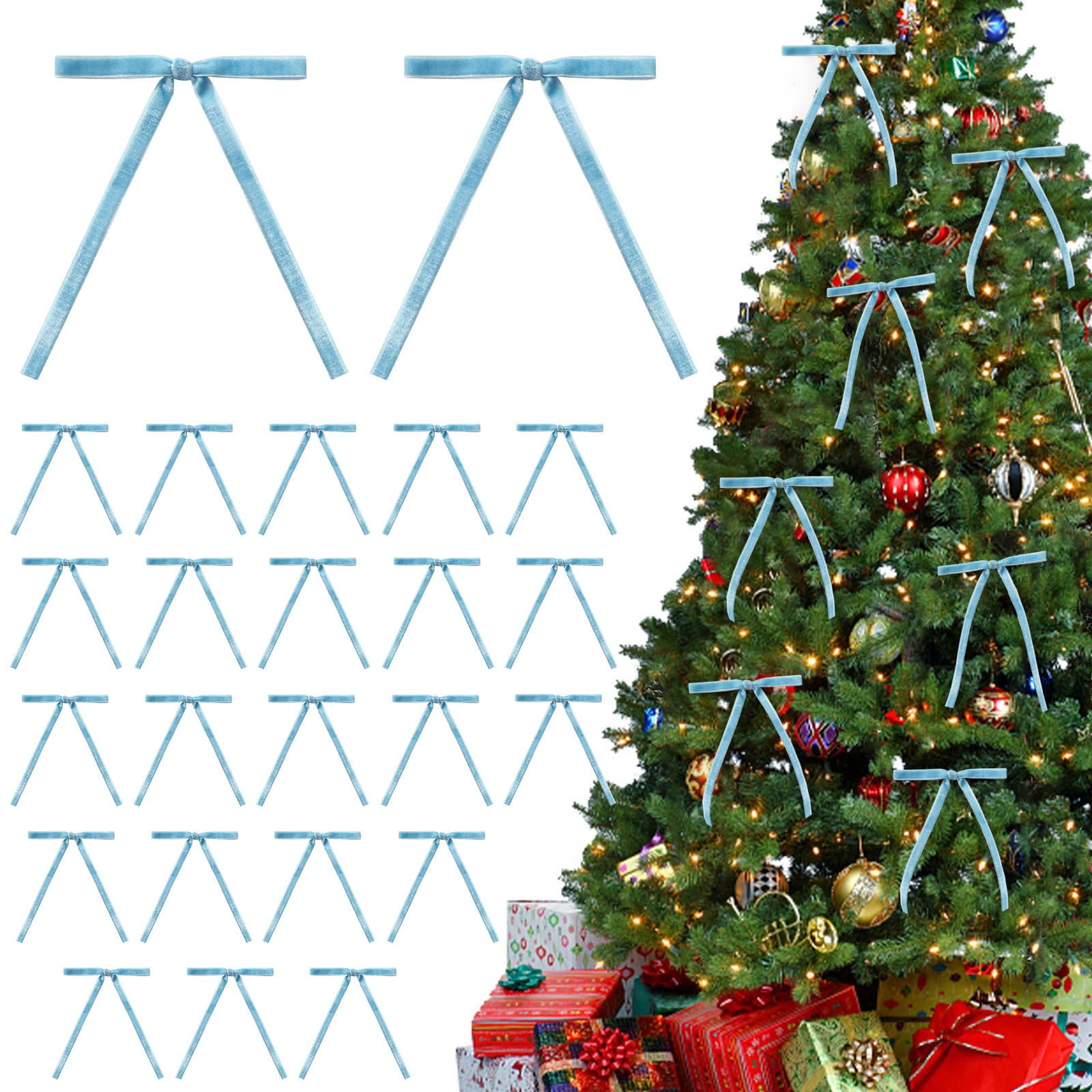 Gpaecead 48 Pcs Burgundy Velvet Christmas Tree Bows Door Garland Decor ...