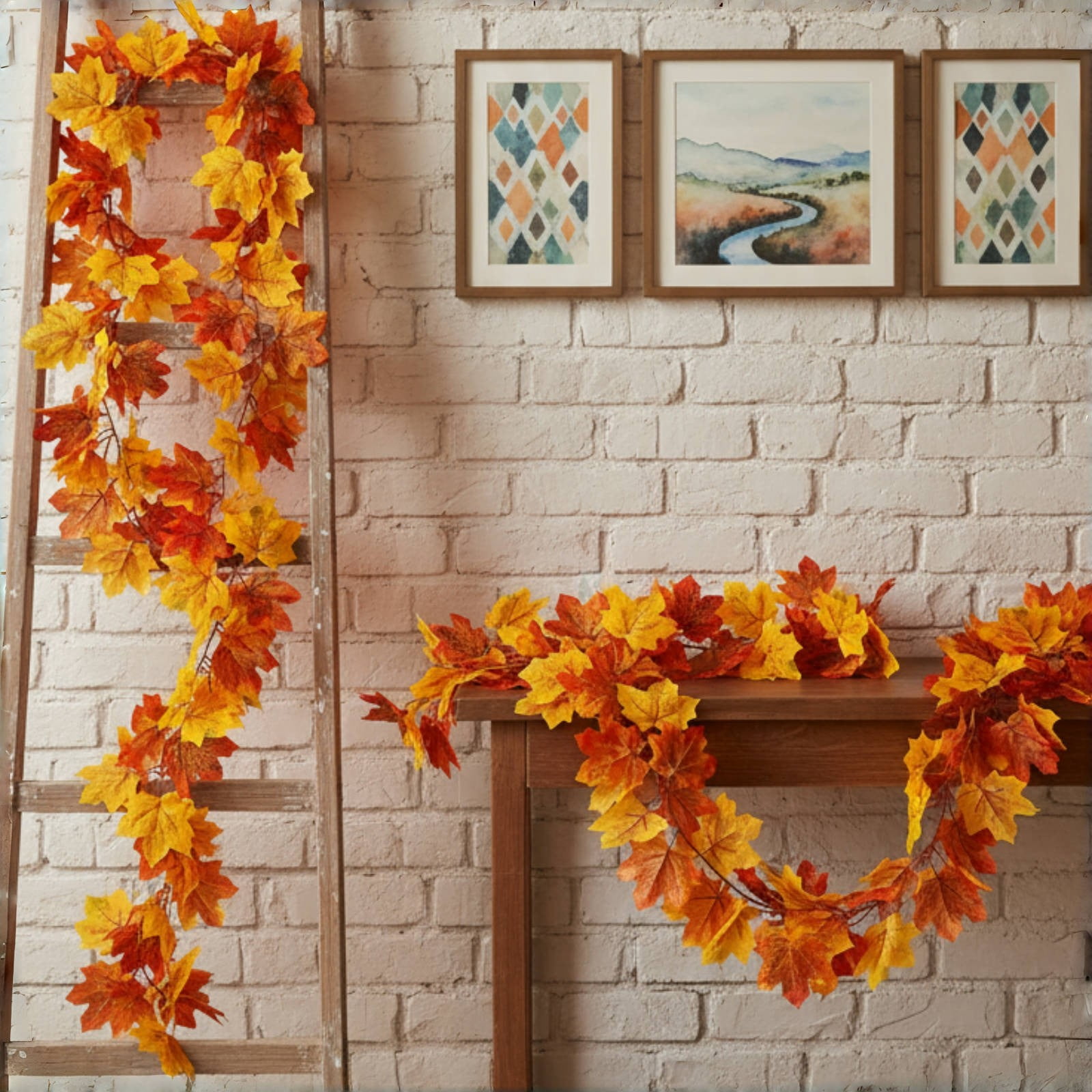 BingTong Artificial Fall Maple Leaf Garlands Fake Hanging Autumn Leaves ...