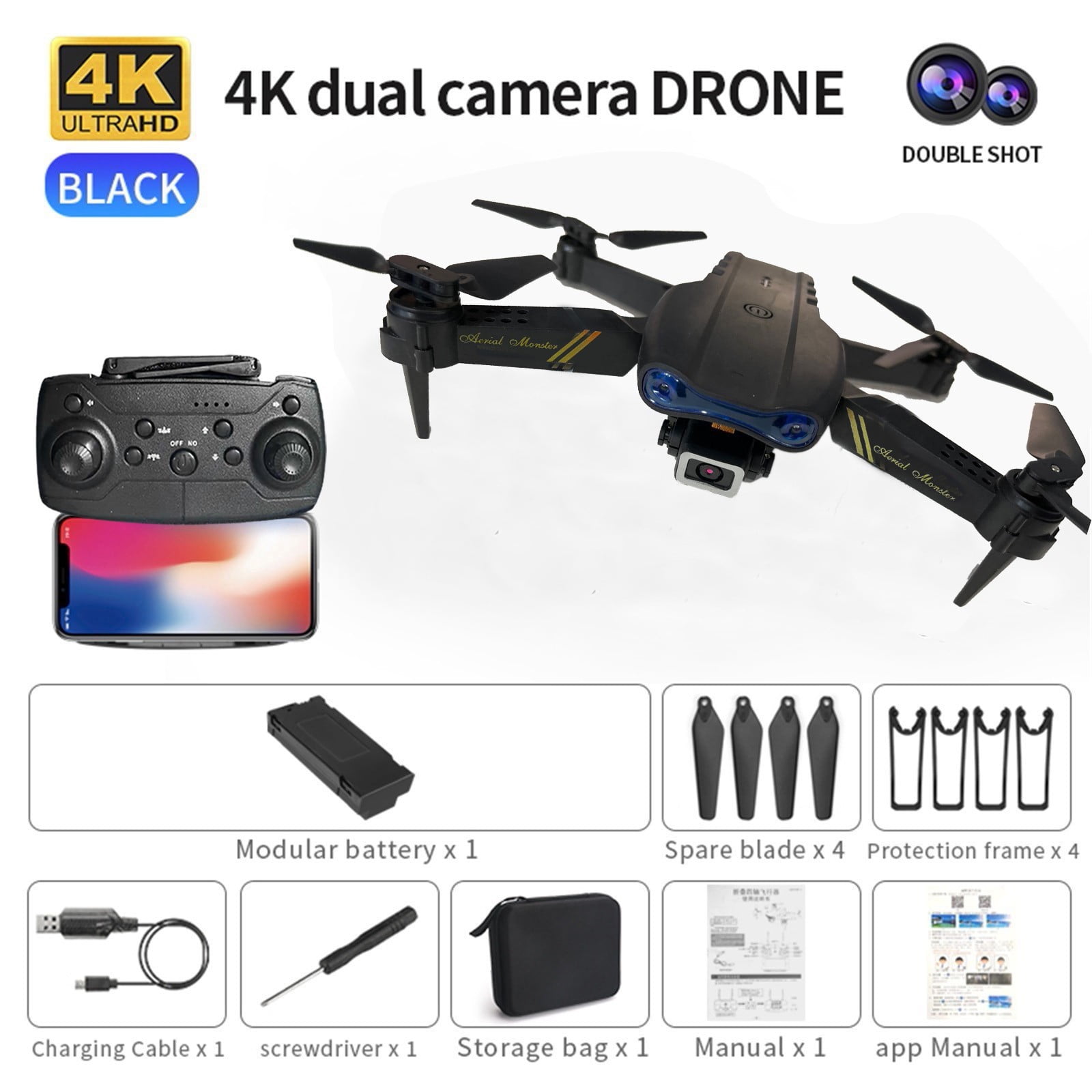 BingTong Black 4K Drone with Camera | Quadcopter Drones for Kids Drone for Adults, Beginner ...