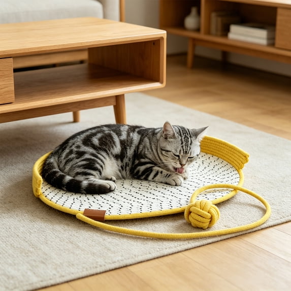 BingTong Cat Scratcher Mat With Rope Woven Toy Ball,Rope Woven Toy Ball ...
