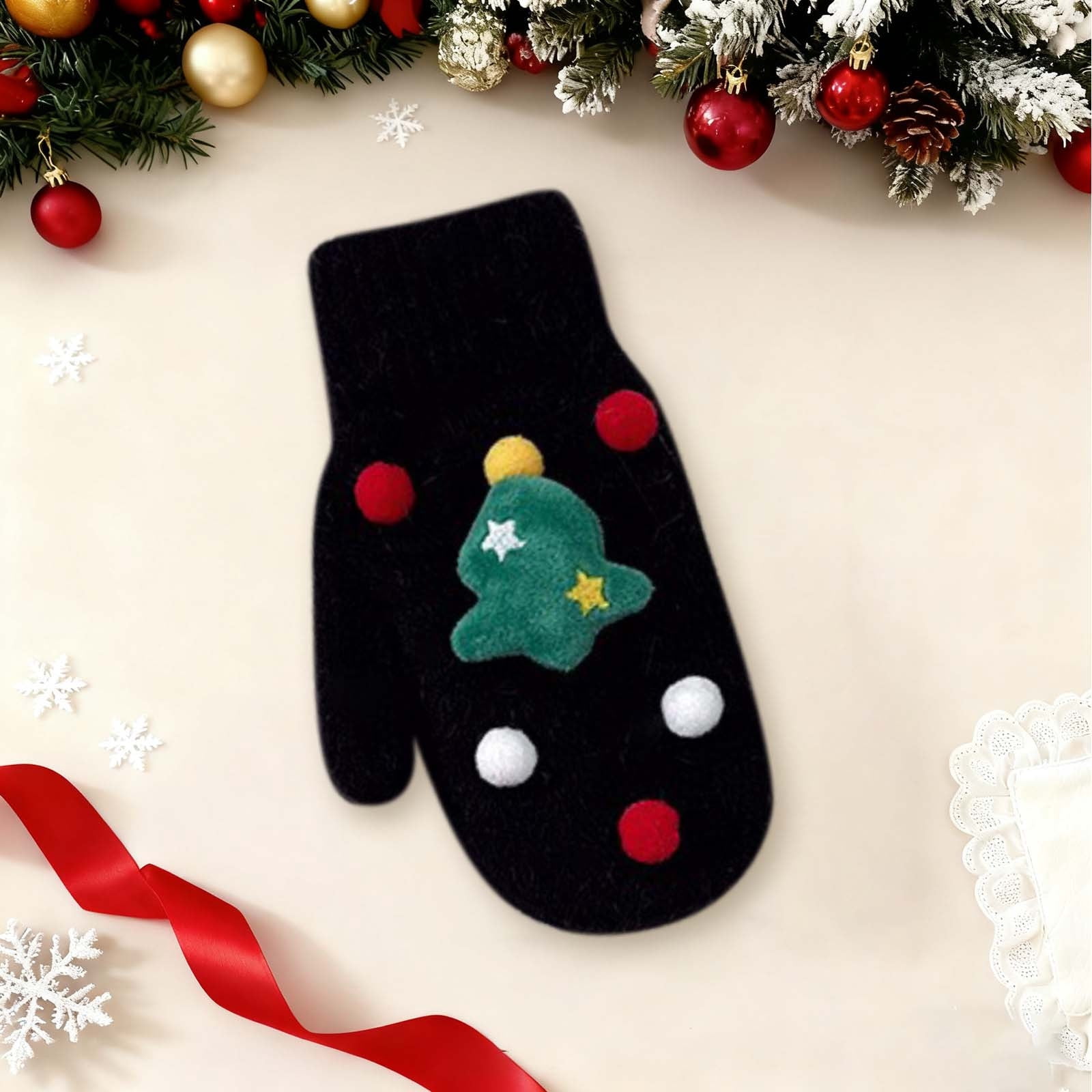 BingTong Christmas Cartoon Gloves For Women Ribbed Knit High Elastic ...