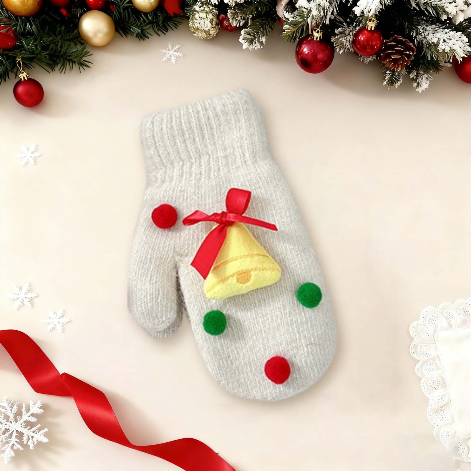 BingTong Christmas Cartoon Gloves For Women Ribbed Knit High Elastic ...