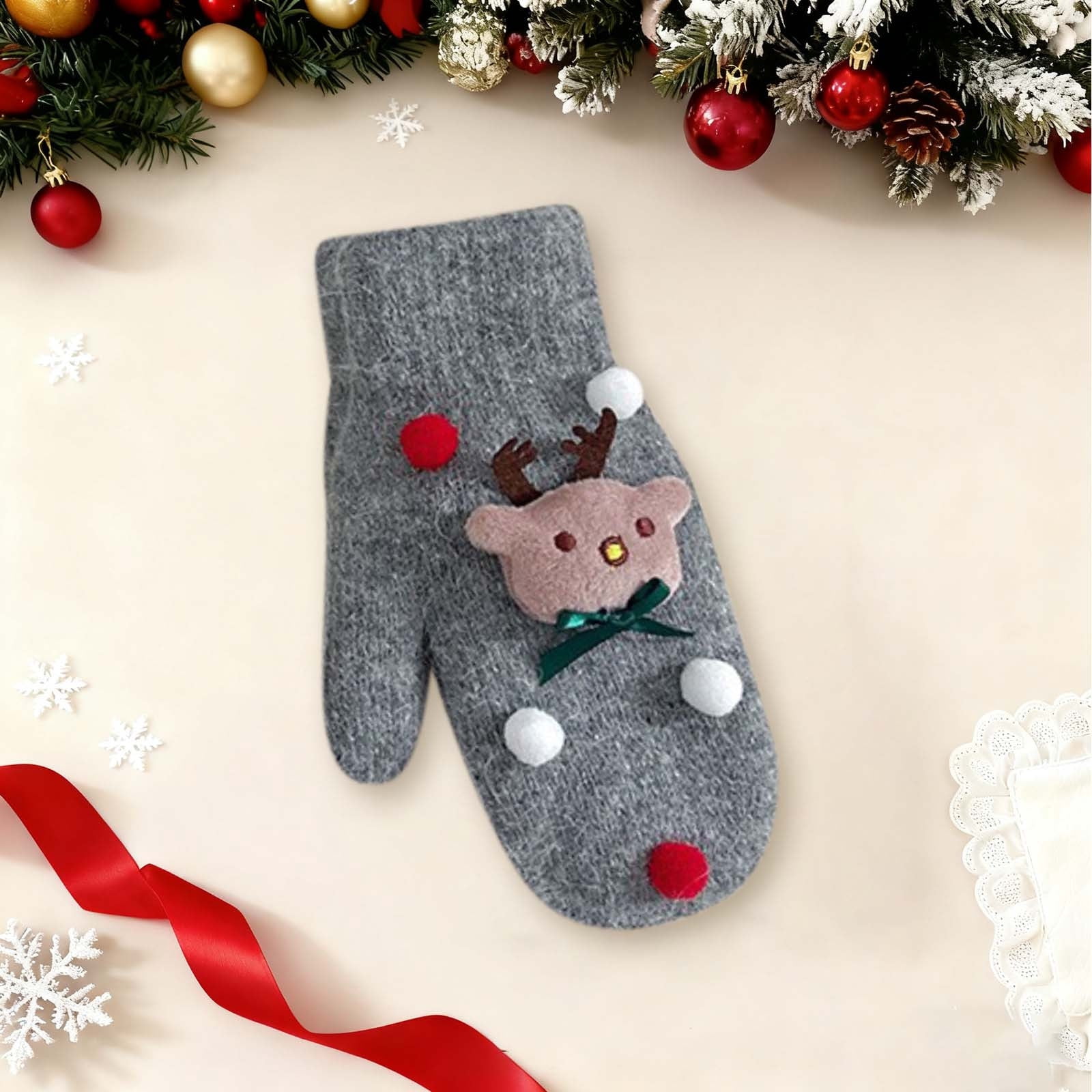 BingTong Christmas Cartoon Gloves For Women Ribbed Knit High Elastic ...