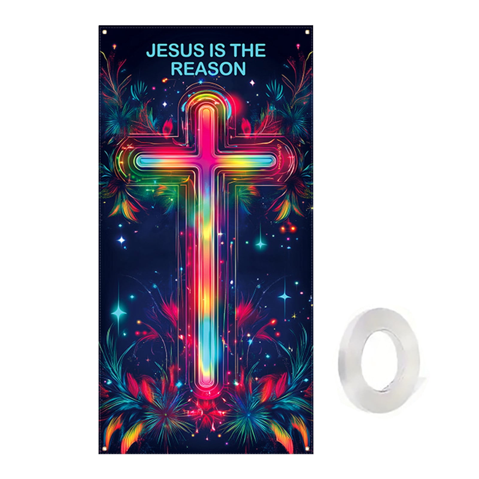 BingTong Christmas Cross Door Cover Nativity Cross Religious Door ...