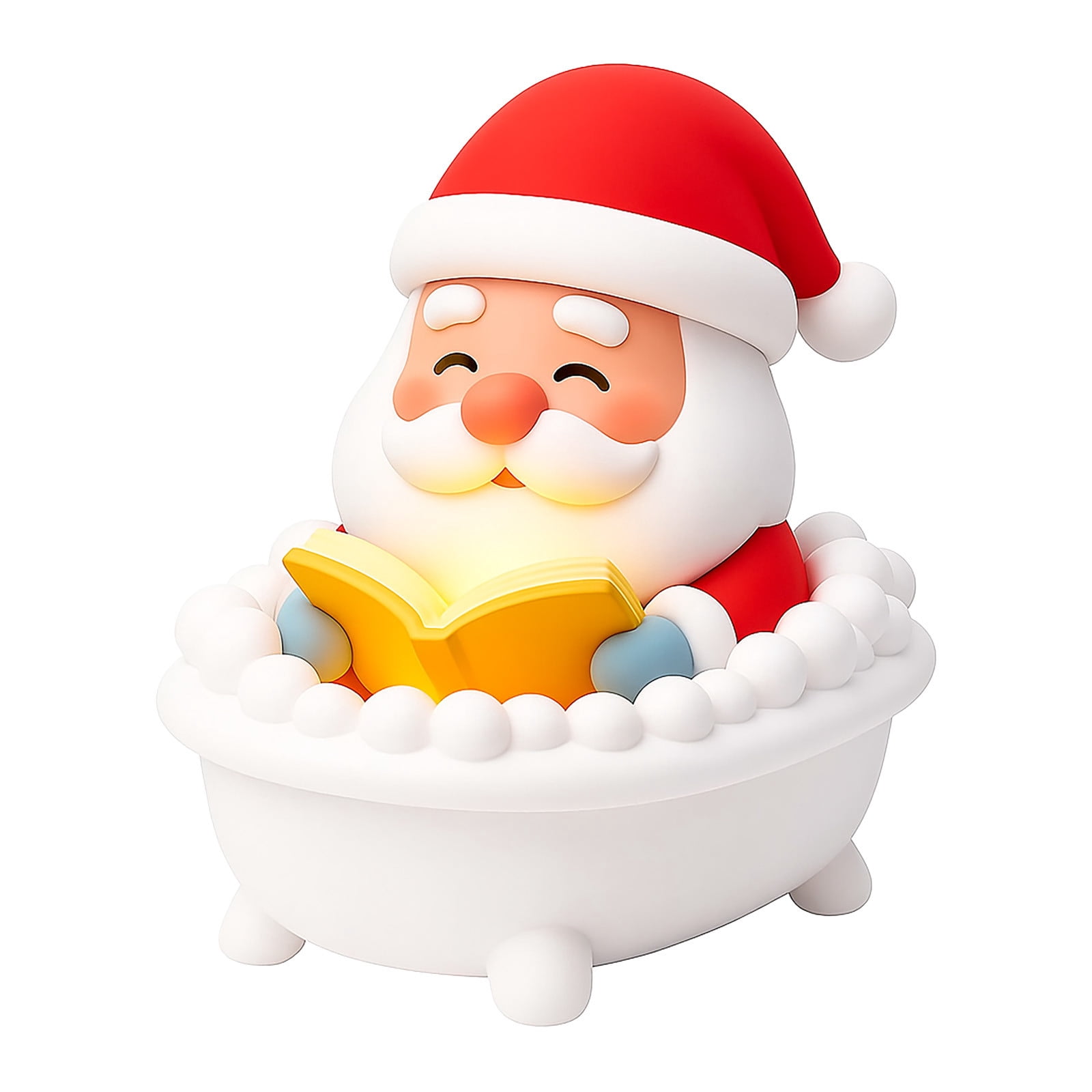 BingTong Christmas Santa Reading Book Lamp, Cute Bathtub Santa With ...