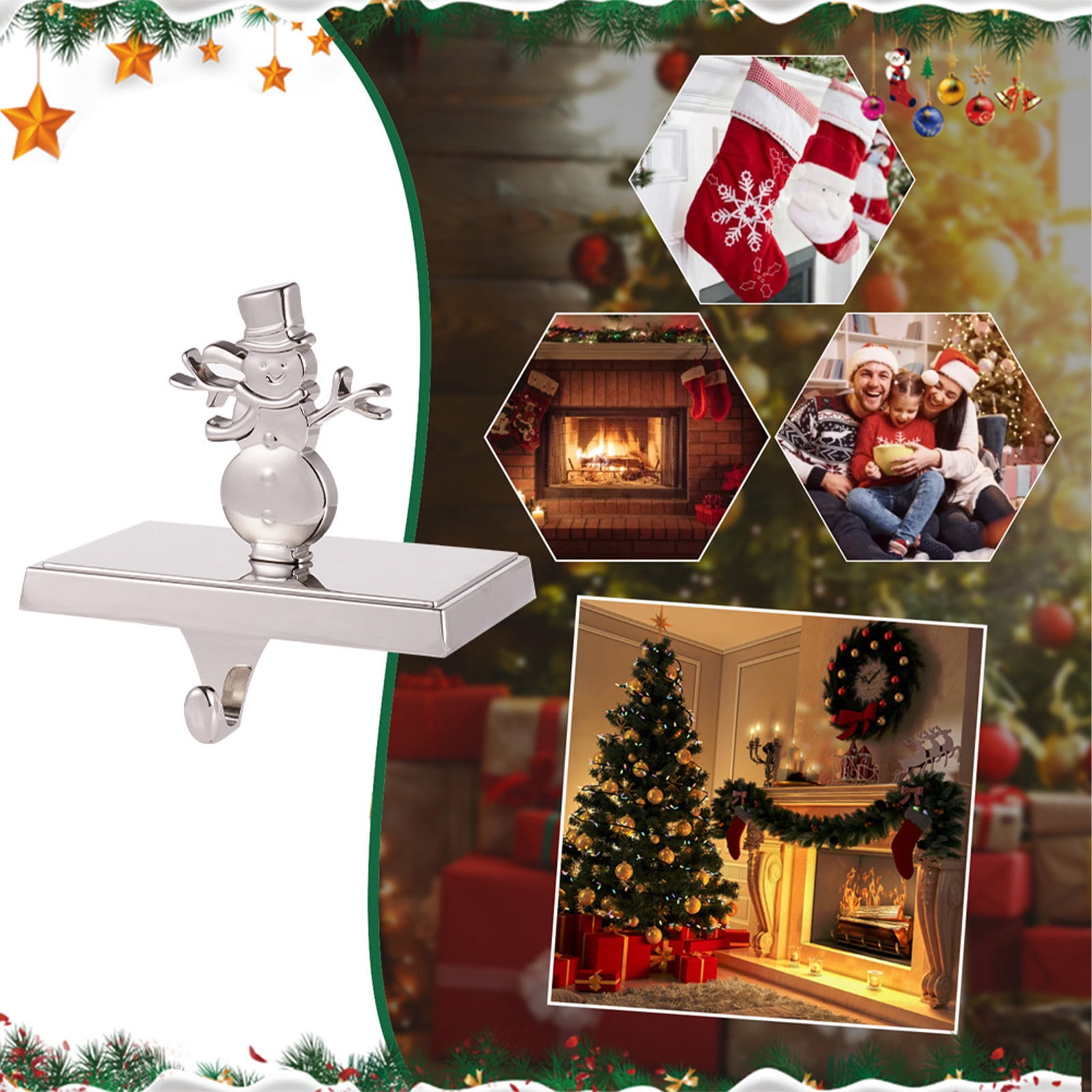BingTong Christmas Stocking Holders for Mantle - Weighted Metal Hanger ...