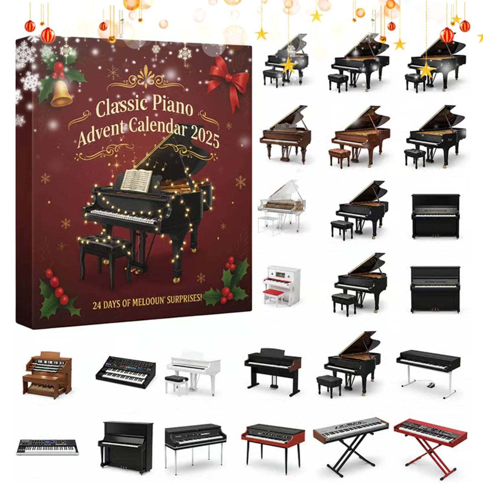 BingTong Classic Piano Advent Calendar24 Days Of Mini Piano Ornaments ...