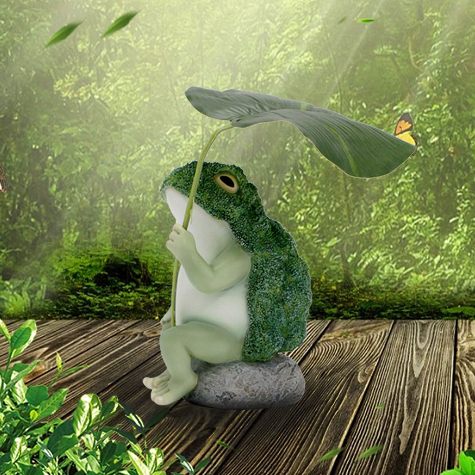BingTong Garden Frog Statue,Cute Broccoli Frog Holding Leaf Umbrella ...