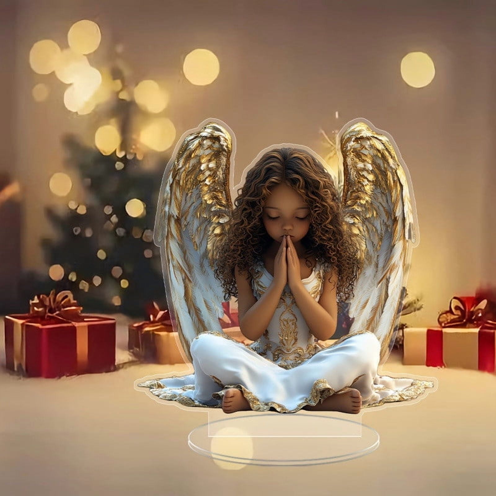 BingTong Gold Rimmed Winged Praying Angela Acrylic Tabletop Ornament ...
