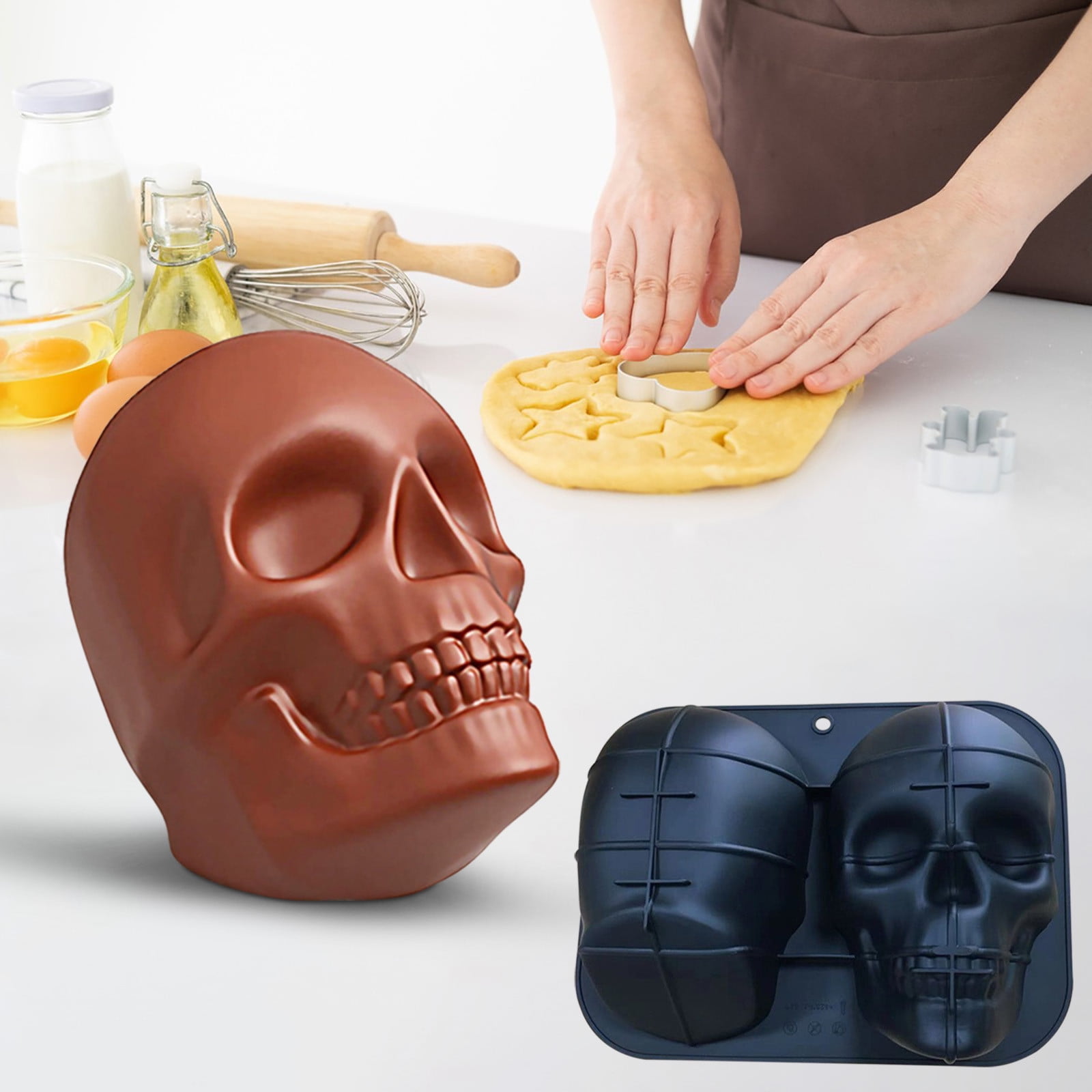 BingTong Haunted Skull Baking Cake Pan Extra Large Silicone Skull Cake ...