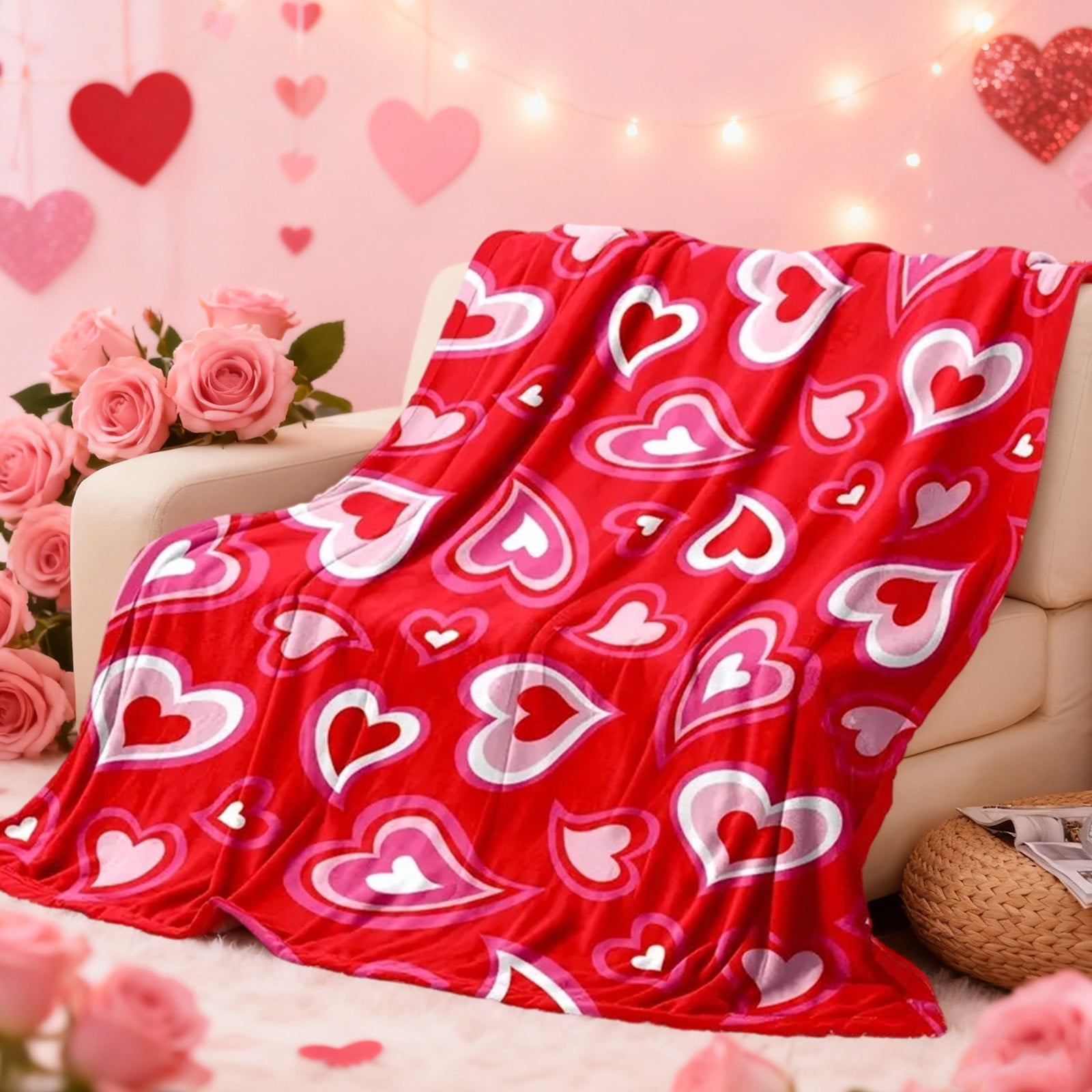 BingTong Heart Throw Blanket for Couch Valentines Day Decorations ...
