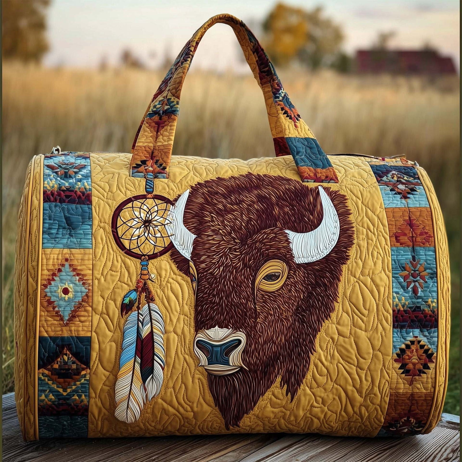 BingTong Highland Cow Quilted Travel Duffel Bag - Portable Embroidered ...