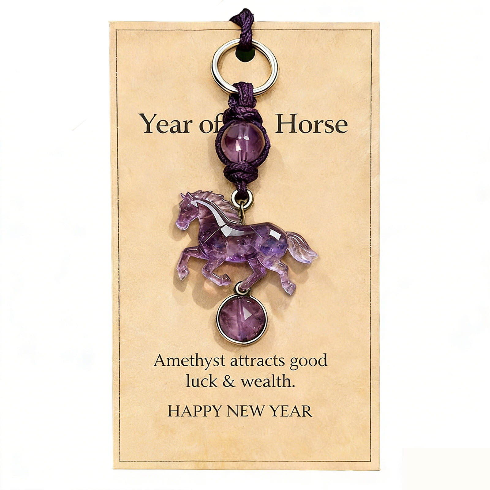 BingTong Lucky Amethyst Crystal Horse Keychain-A Symbol of Wisdom ...