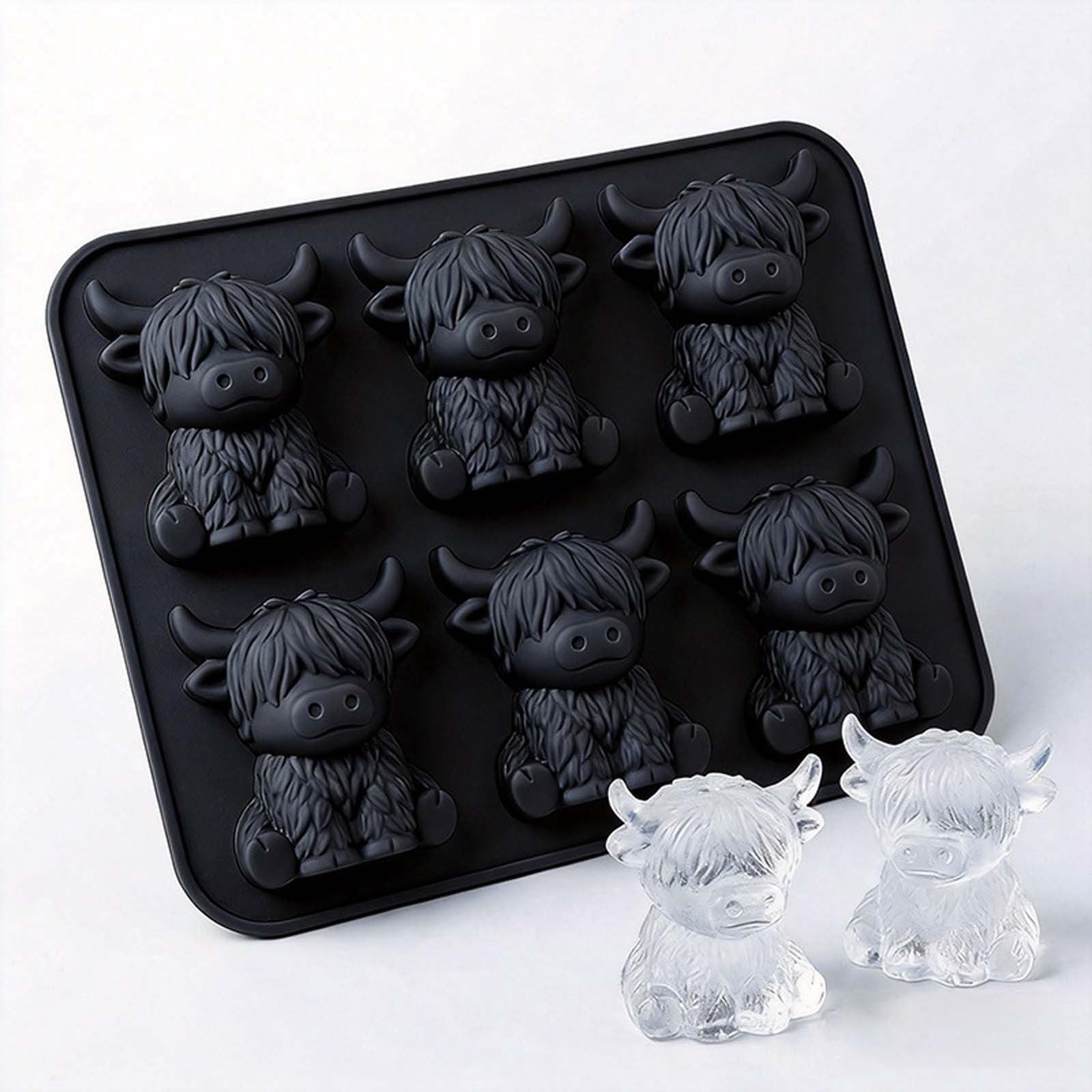 BingTong Mini Highland Cow Ice Cube Mold,Cute 3D Highland Cow Silicone ...