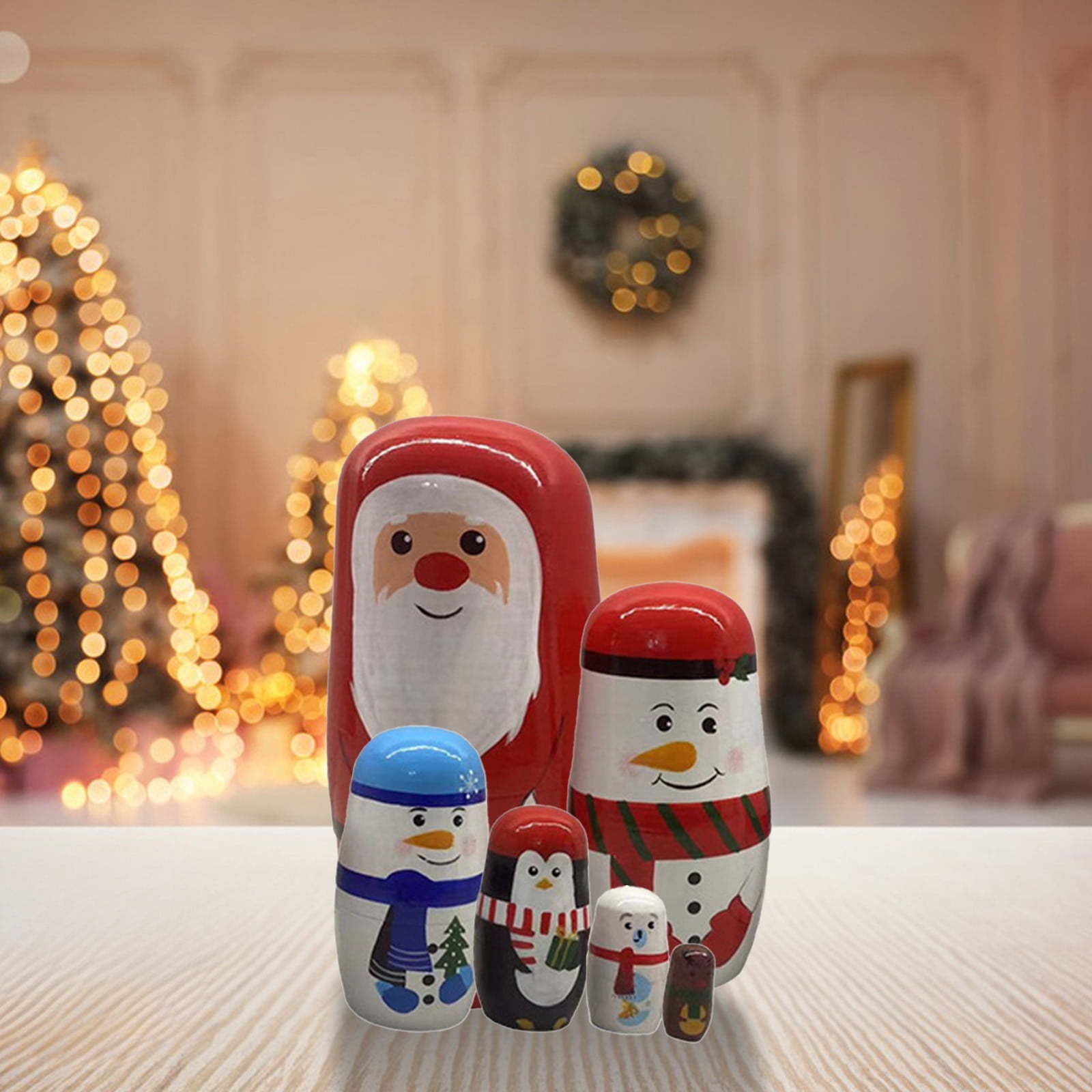 BingTong Nesting Doll Beautiful Santa Claus Set 6 Pieces Pcs Wooden ...