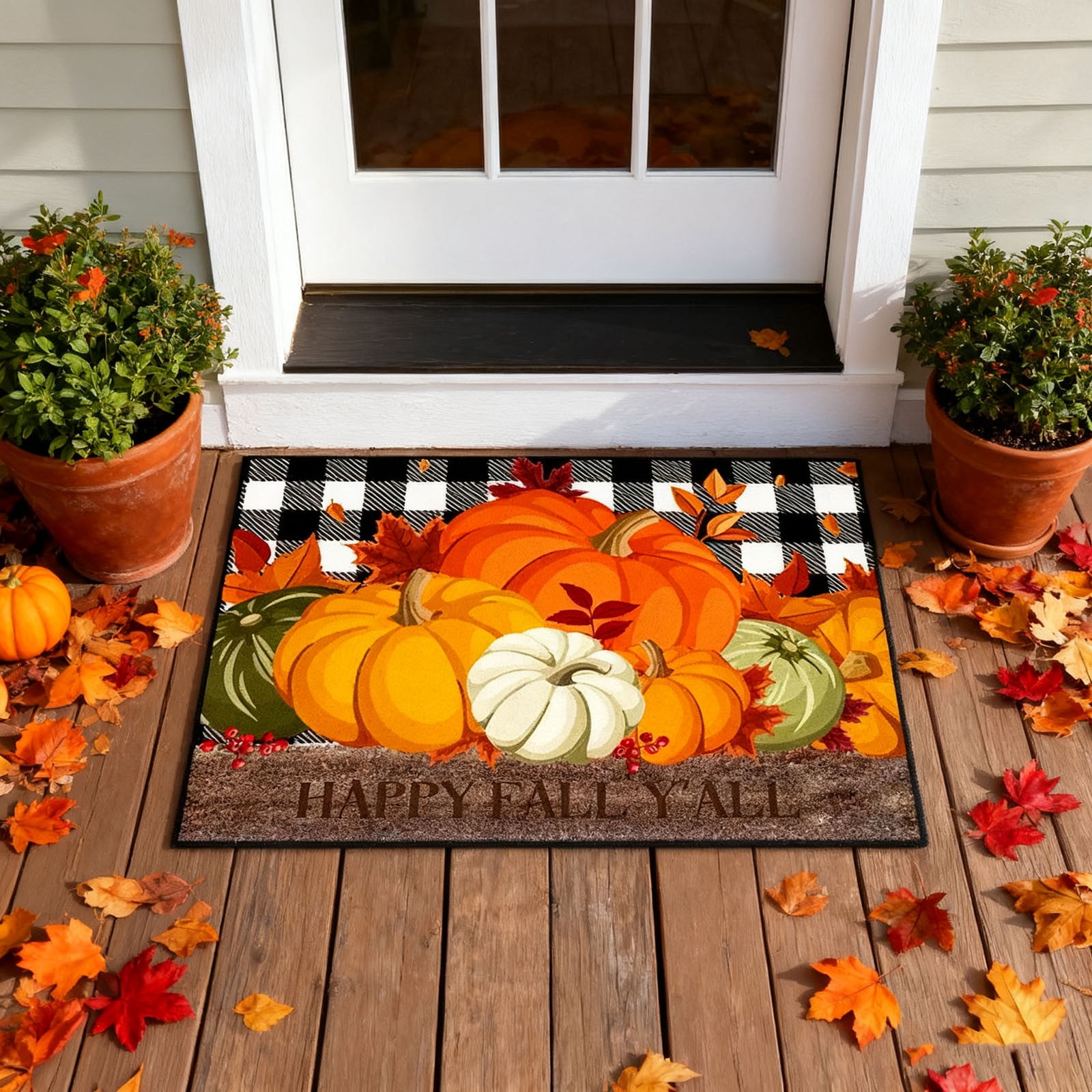 BingTong Pumpkin Printed Floor Mat-Thanksgiving Pumpkin Maple Leaf ...
