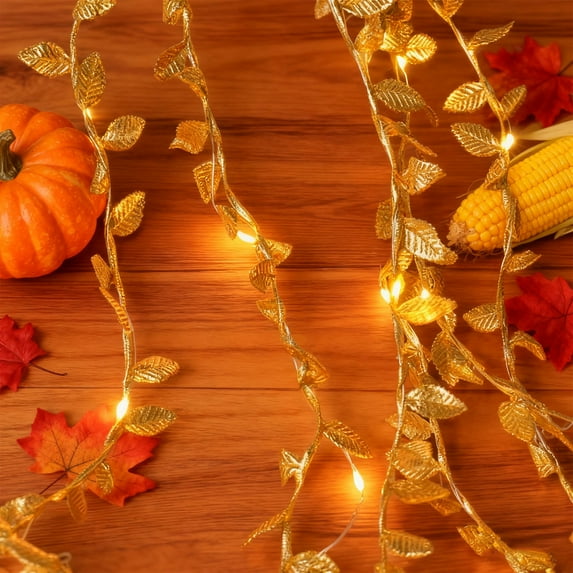 BingTong Simulation Golden Leaf Copper Wires Lamp Rattan Leaf Light ...