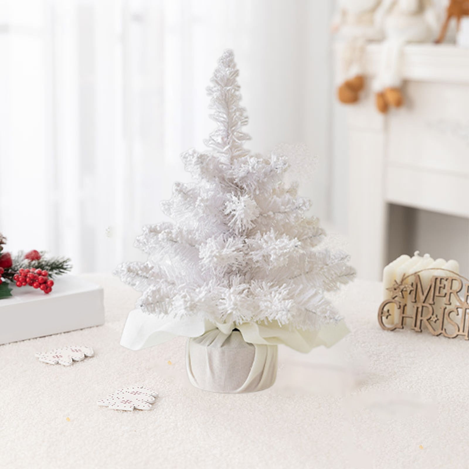 BingTong Small Christmas Tree White - Mini Christmas Tree White,Flocked ...