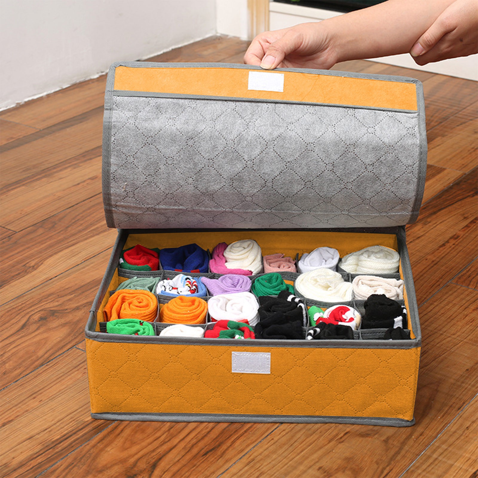 BingTong Sock Drawer Organizer Divider Socks Organizer with Lid 24 Cell ...
