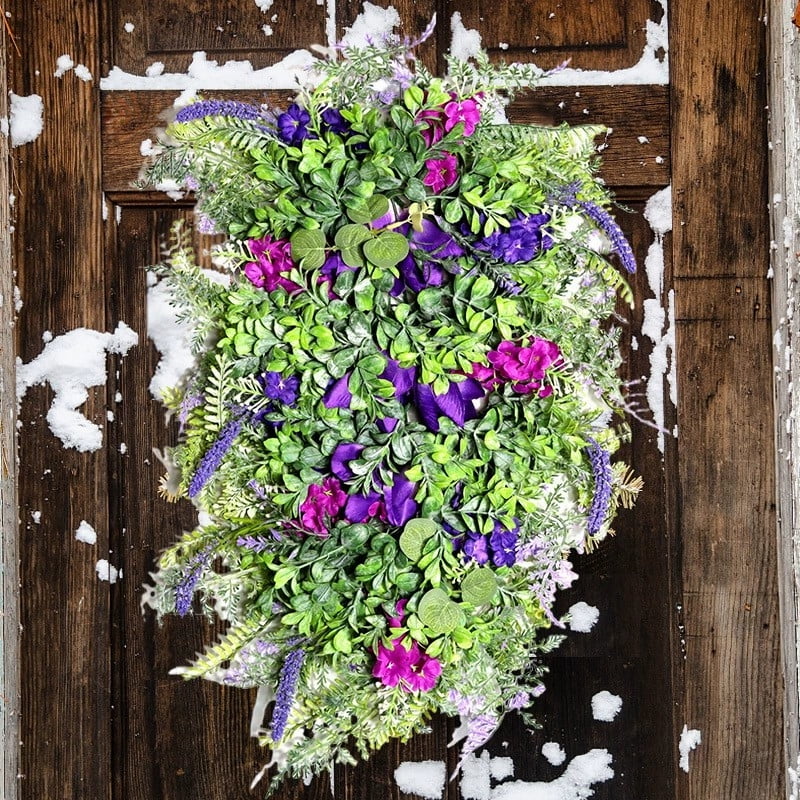 BingTong Tulip Teardrop Wreath for Front Door, Spring Summer Basket ...