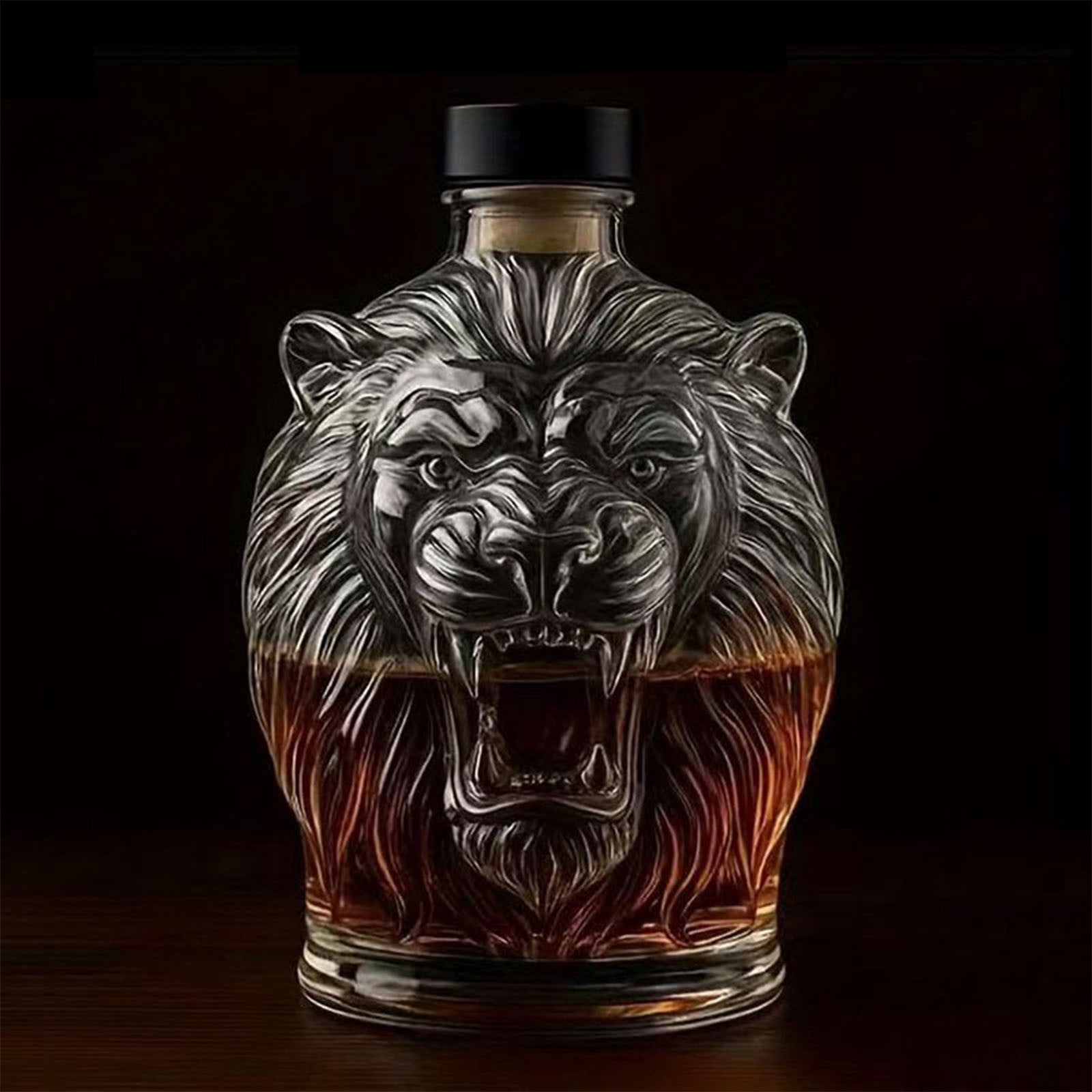 BingTong Whiskey Bottle Lion's Head Novelty Glass Wine Decanter 3D ...