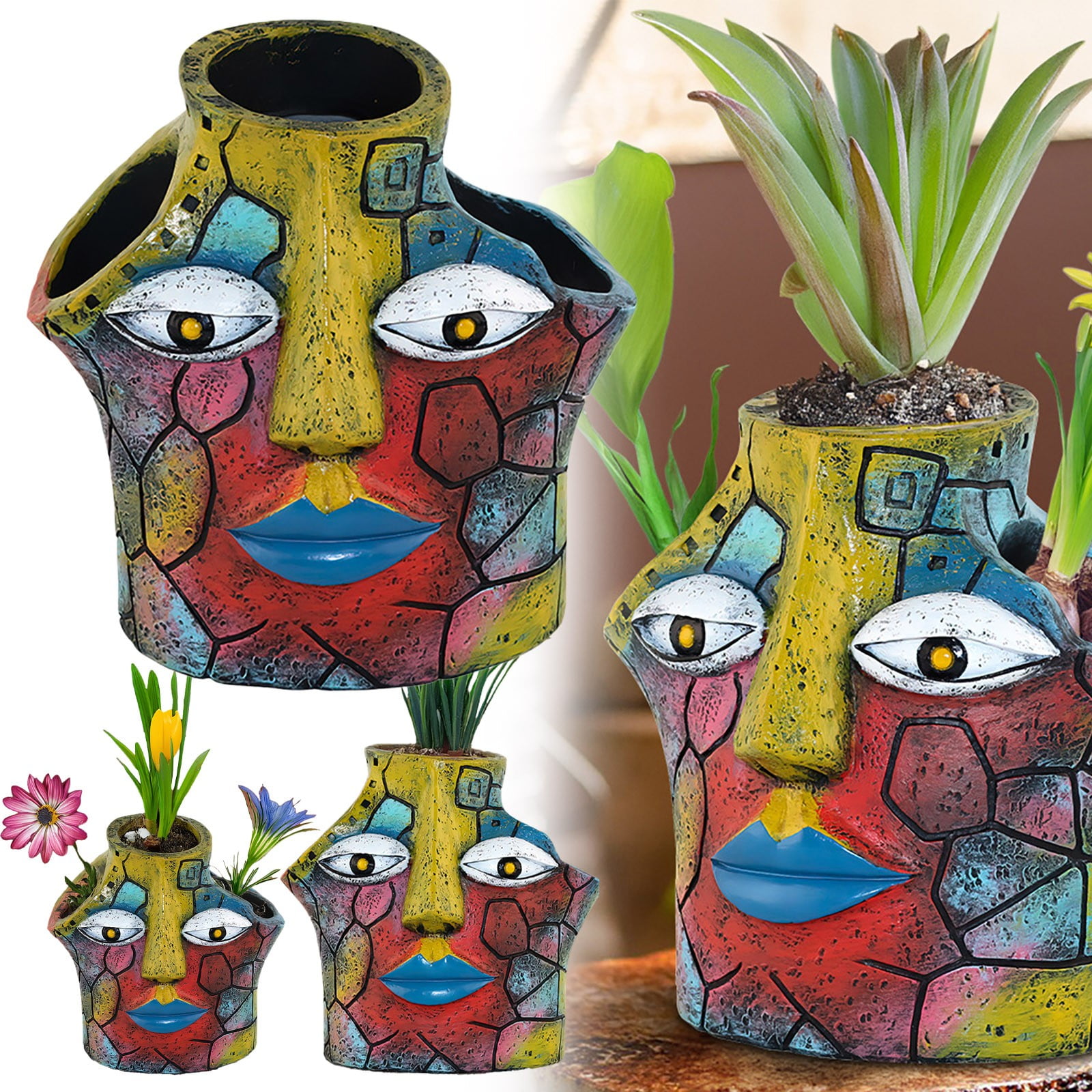 BingYELH Abstract Colorful Flower Pots - Retro Art Design for Garden ...