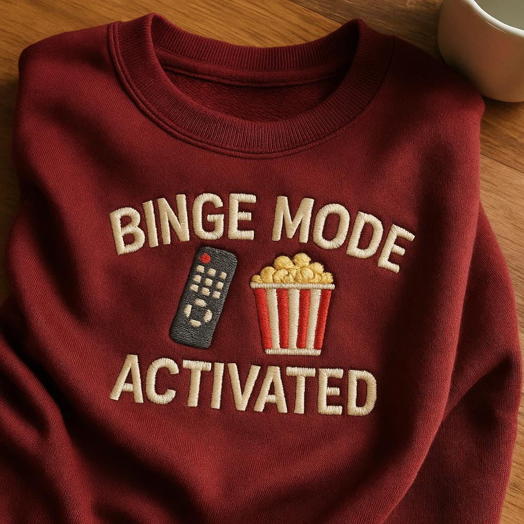 Binge Mode Activated Embroidered Sweatshirt, Movie Night Hoodie, Funny ...