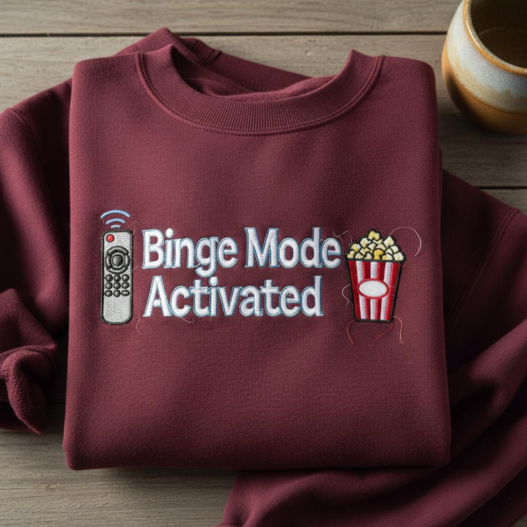 Binge Mode Activated Embroidered Sweatshirt, TV Watcher Gift, Movie ...
