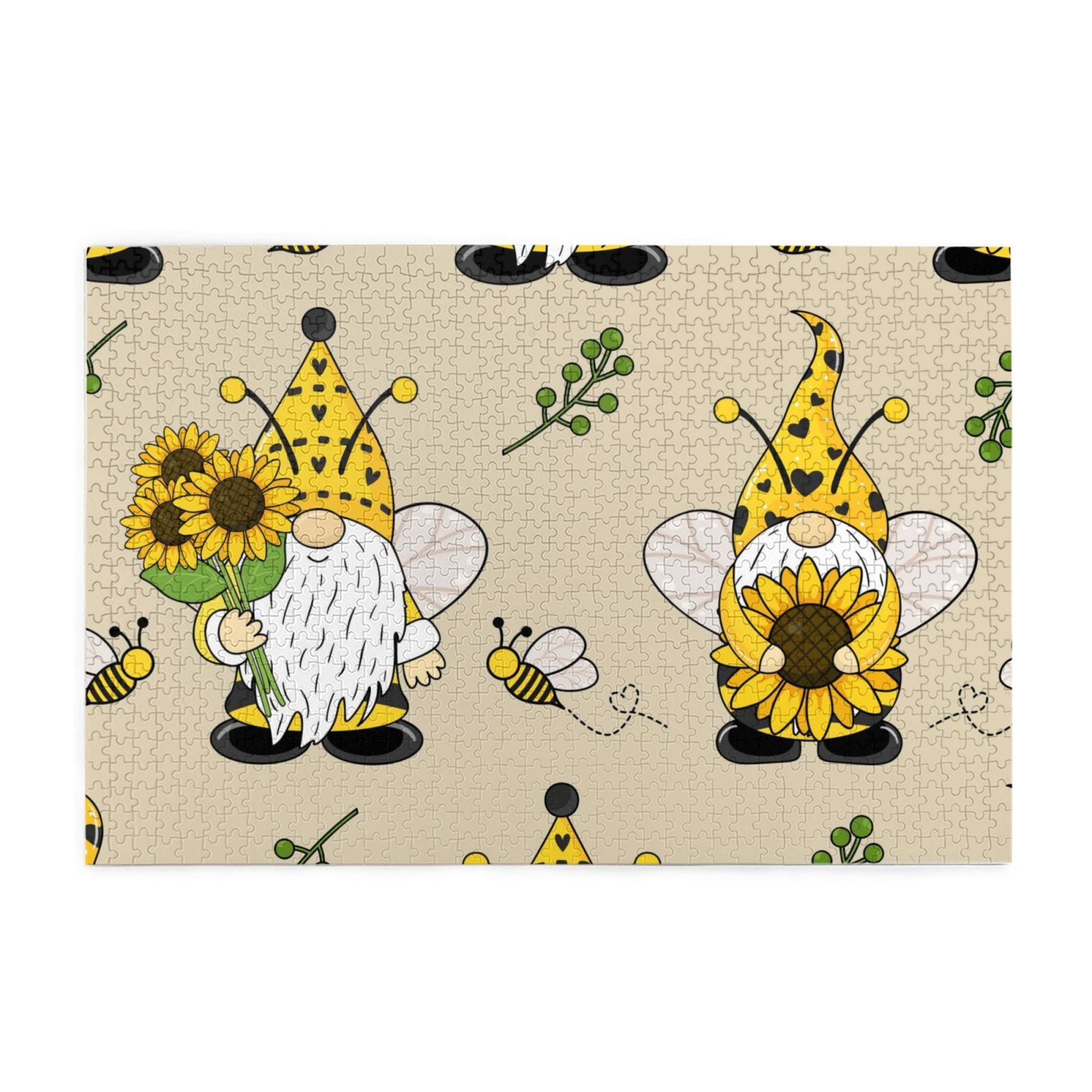 Bingfone 1000 Pieces Jigsaw Puzzles Gnomes Bees And Sunflowersfor ...