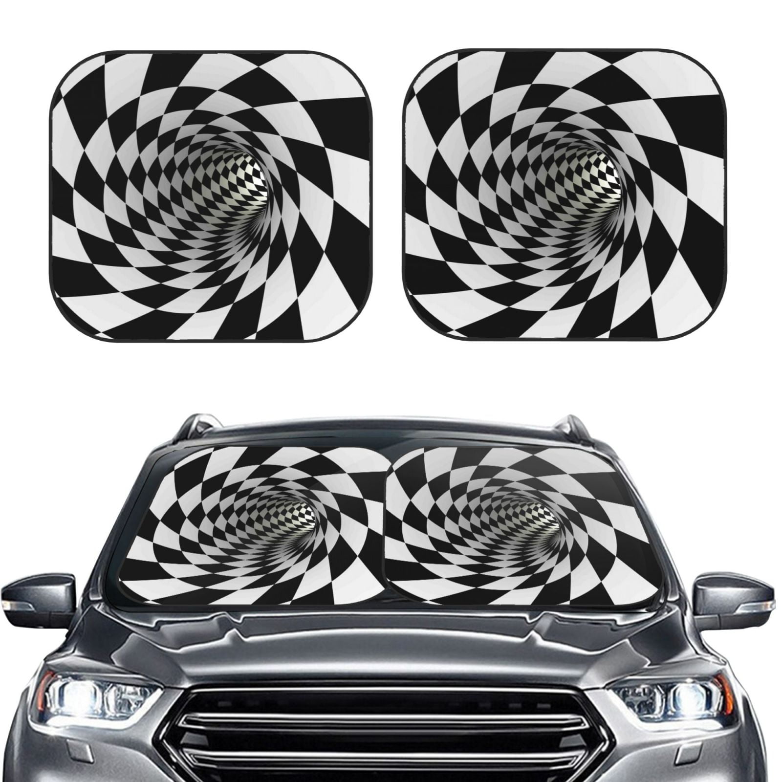 Bingfone 3d Vortex Illusion Print 2-Piece Sun Shade Front Windshield ...