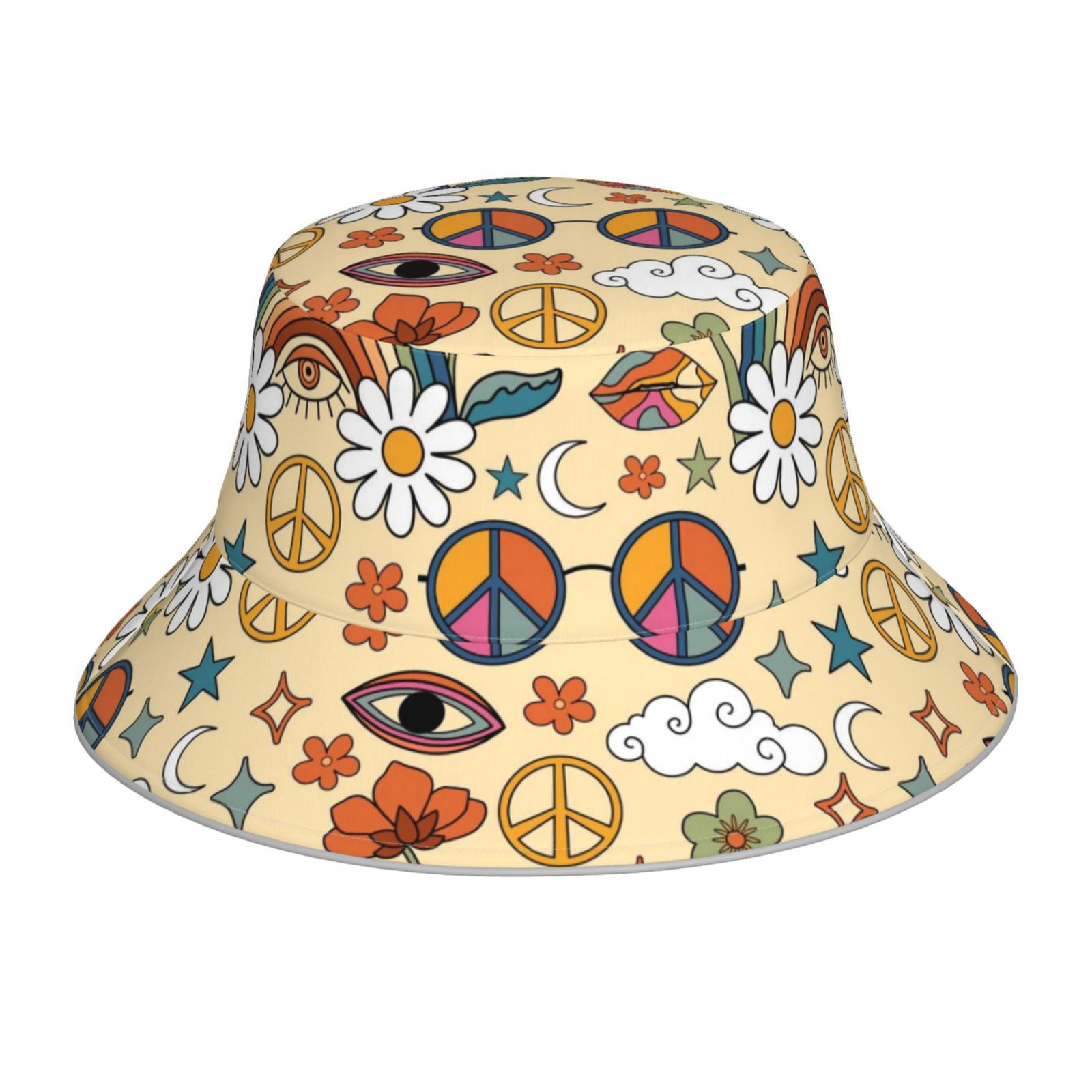 Bingfone 70s Hippie Style Bucket Hat For Men Women,Packable Reversible ...