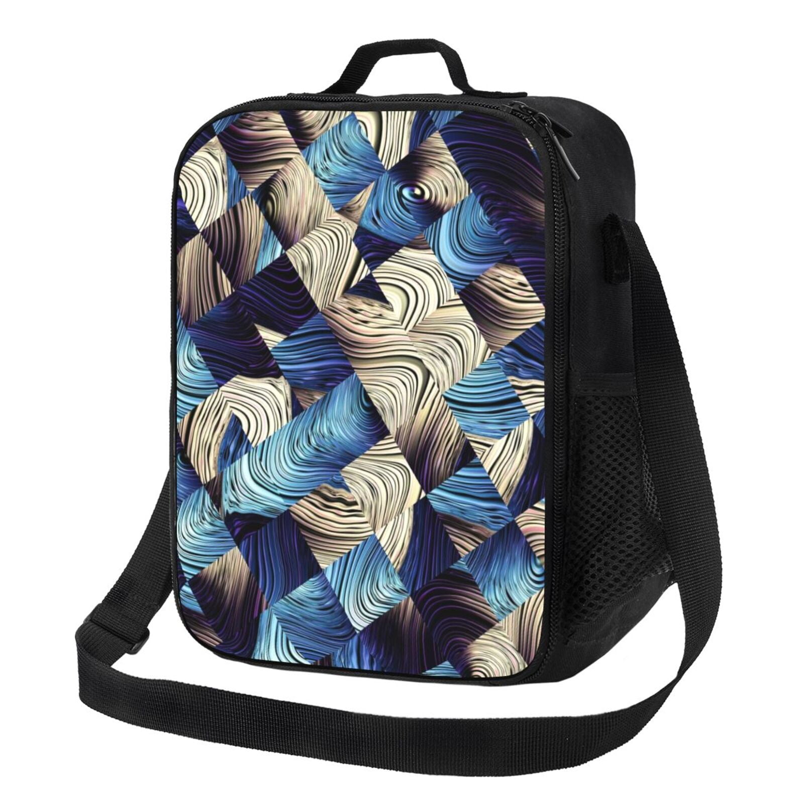 Bingfone Abstract Blue Squares Reusable Insulated Lunch Bag Cooler For ...