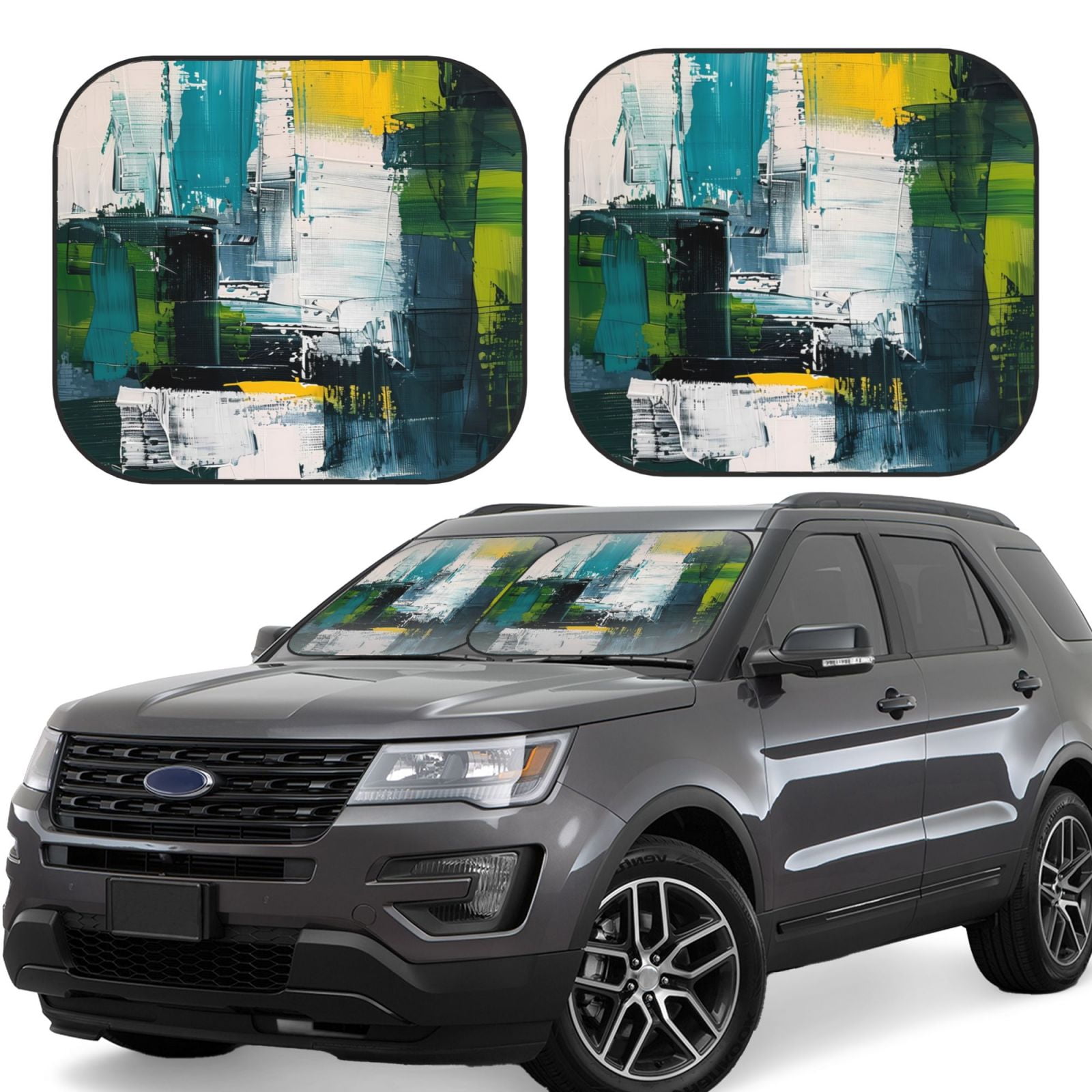Bingfone Abstract Brushstrokes Green Blue Windshield Sun Shade 2-Piece ...