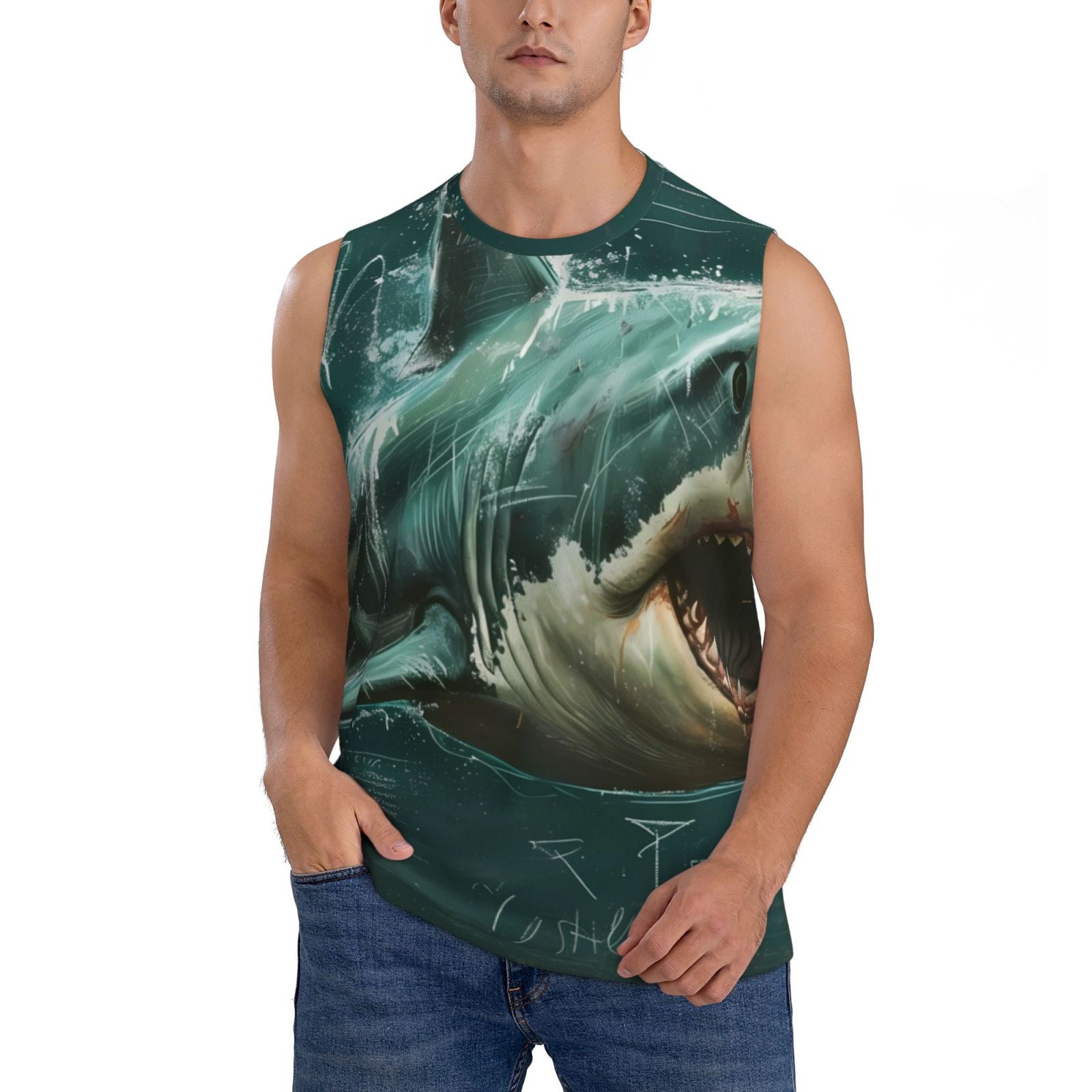 Bingfone Abstract Geometric Shark Pattern Men's Tank Tops Workout ...
