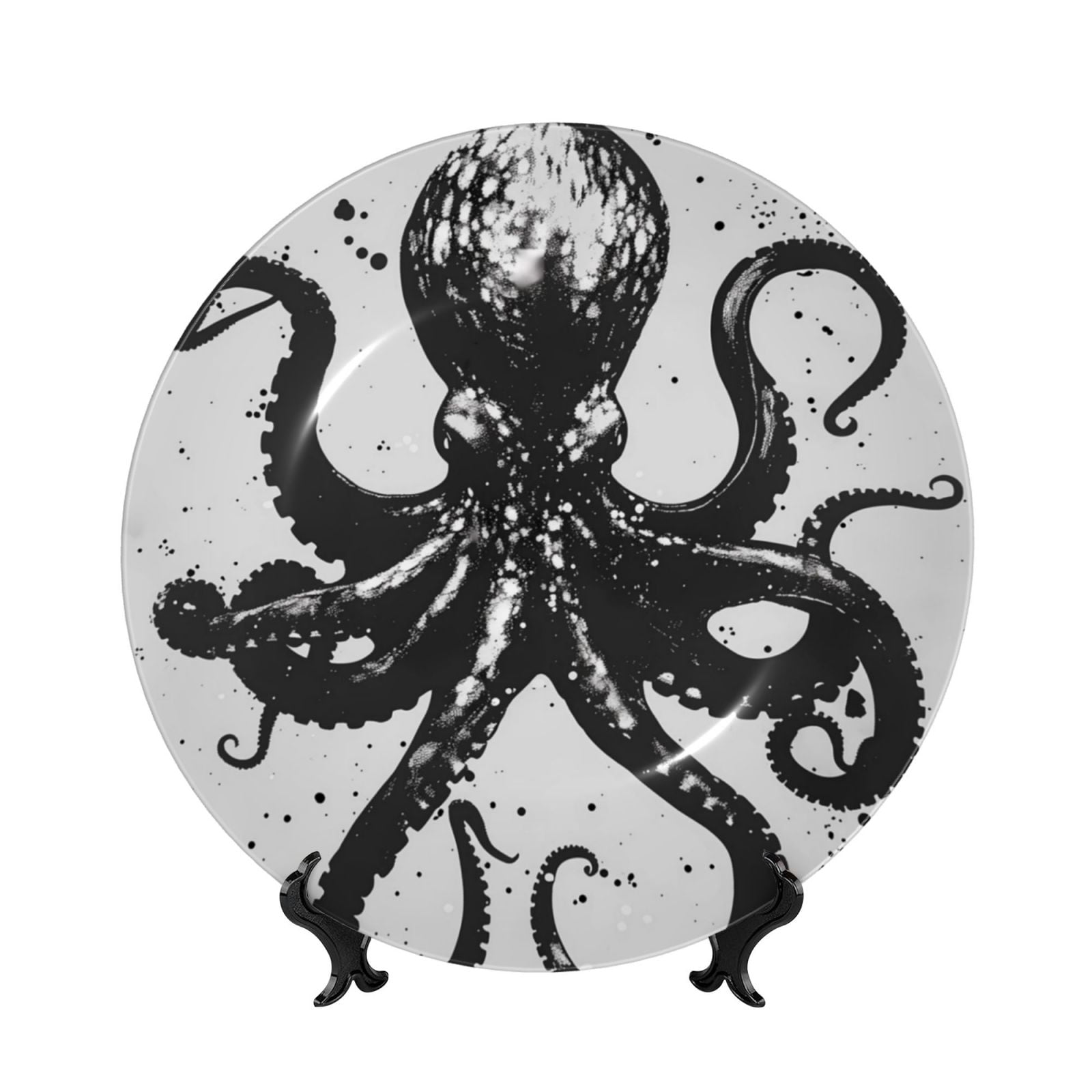 Bingfone Abstract Ink Octopus Print Bone China Dinner Decorative Plates ...