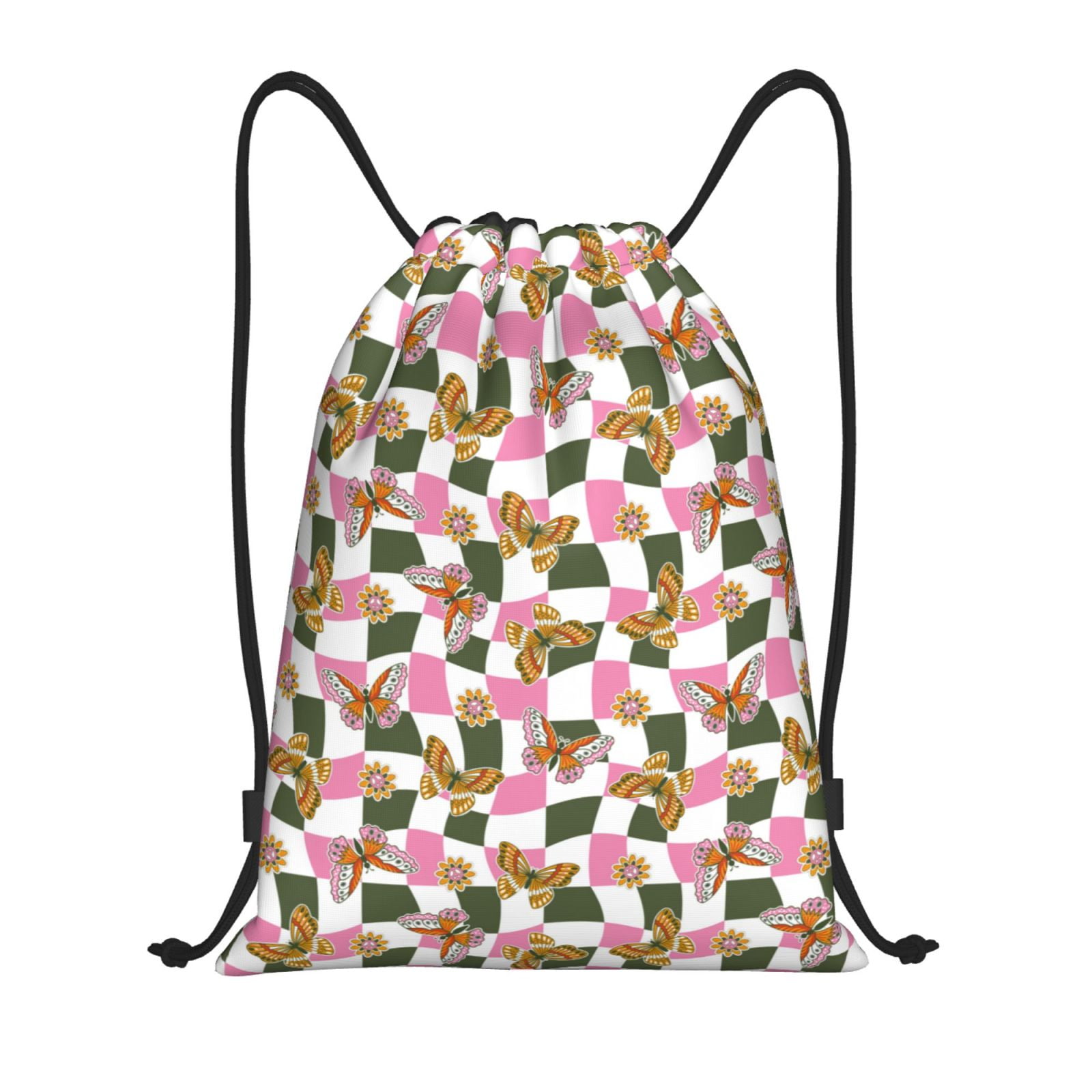 Bingfone Abstract Pink Plaid Butterfly Drawstrings Backpacks Bags for ...