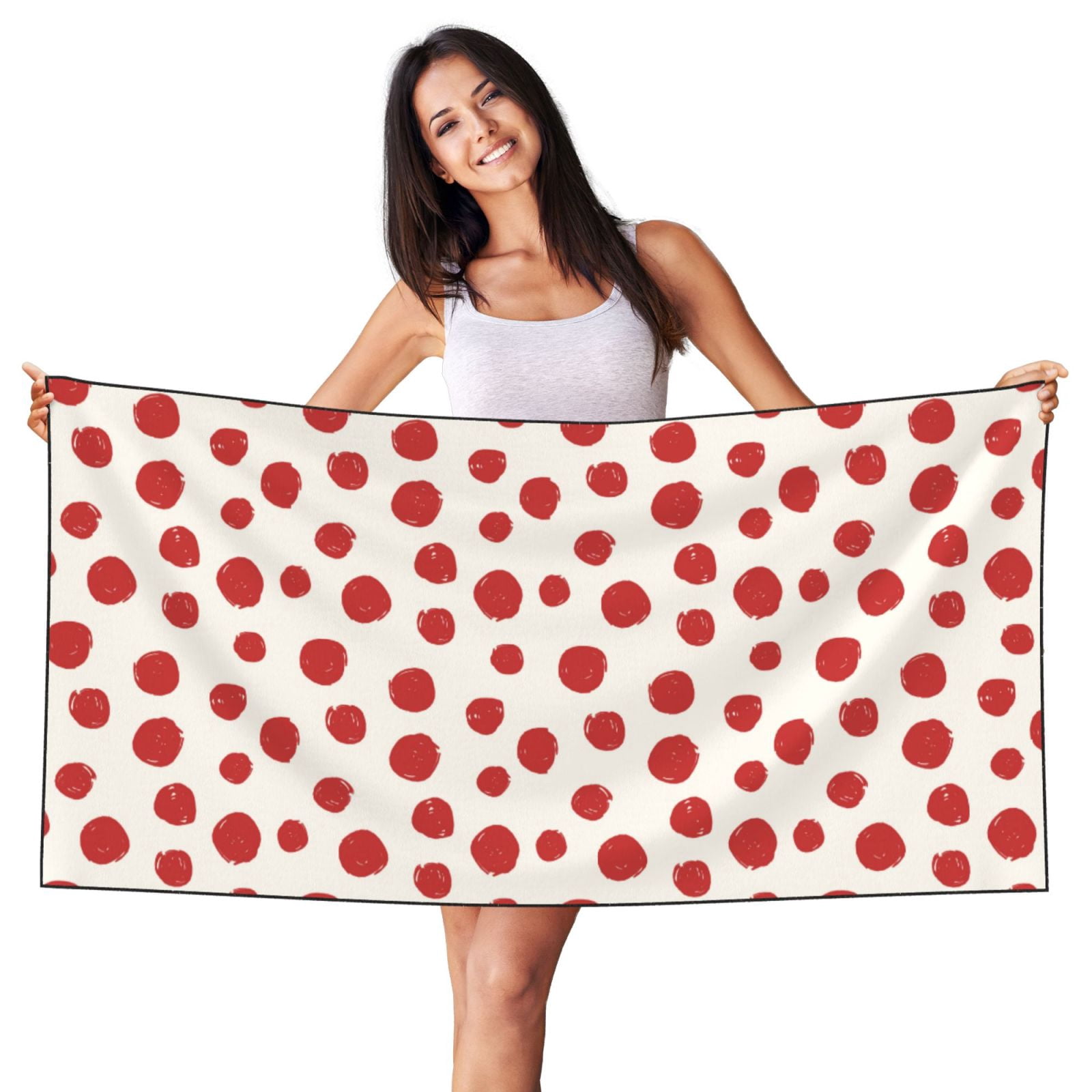 Bingfone Abstract Red Polka Dot Oversized 27.7x55 Inches Beach Towel ...