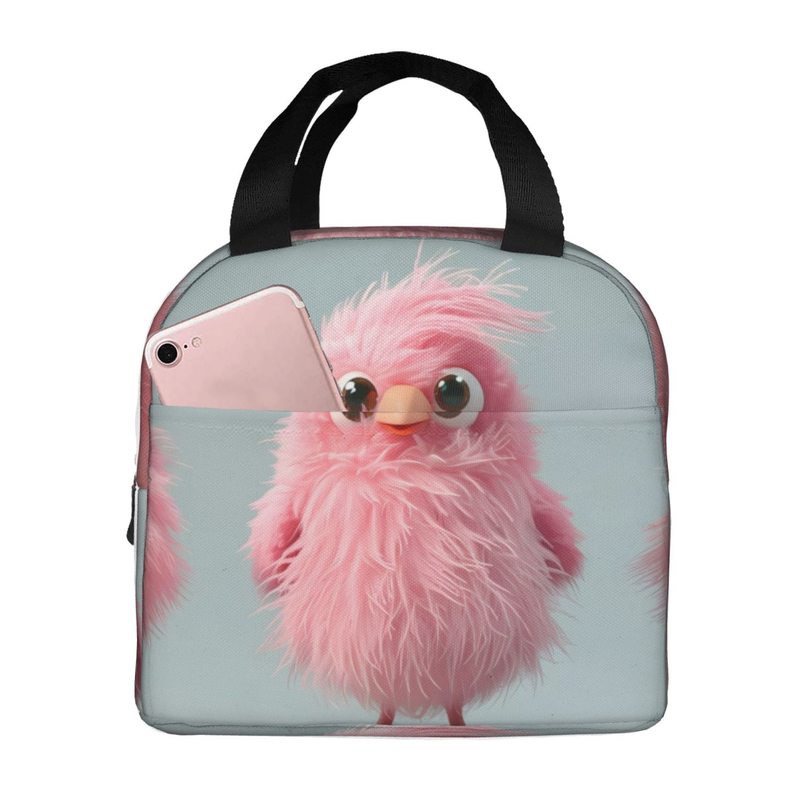 Bingfone Adorable Pink Fluffy Birds Print Lunch Bag Insulated Lunch Box ...