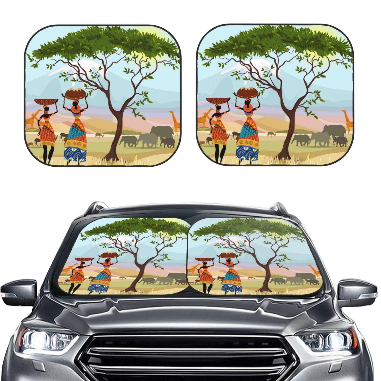 Bingfone African Women In Mountain Landscape Print 2-Piece Sun Shade ...