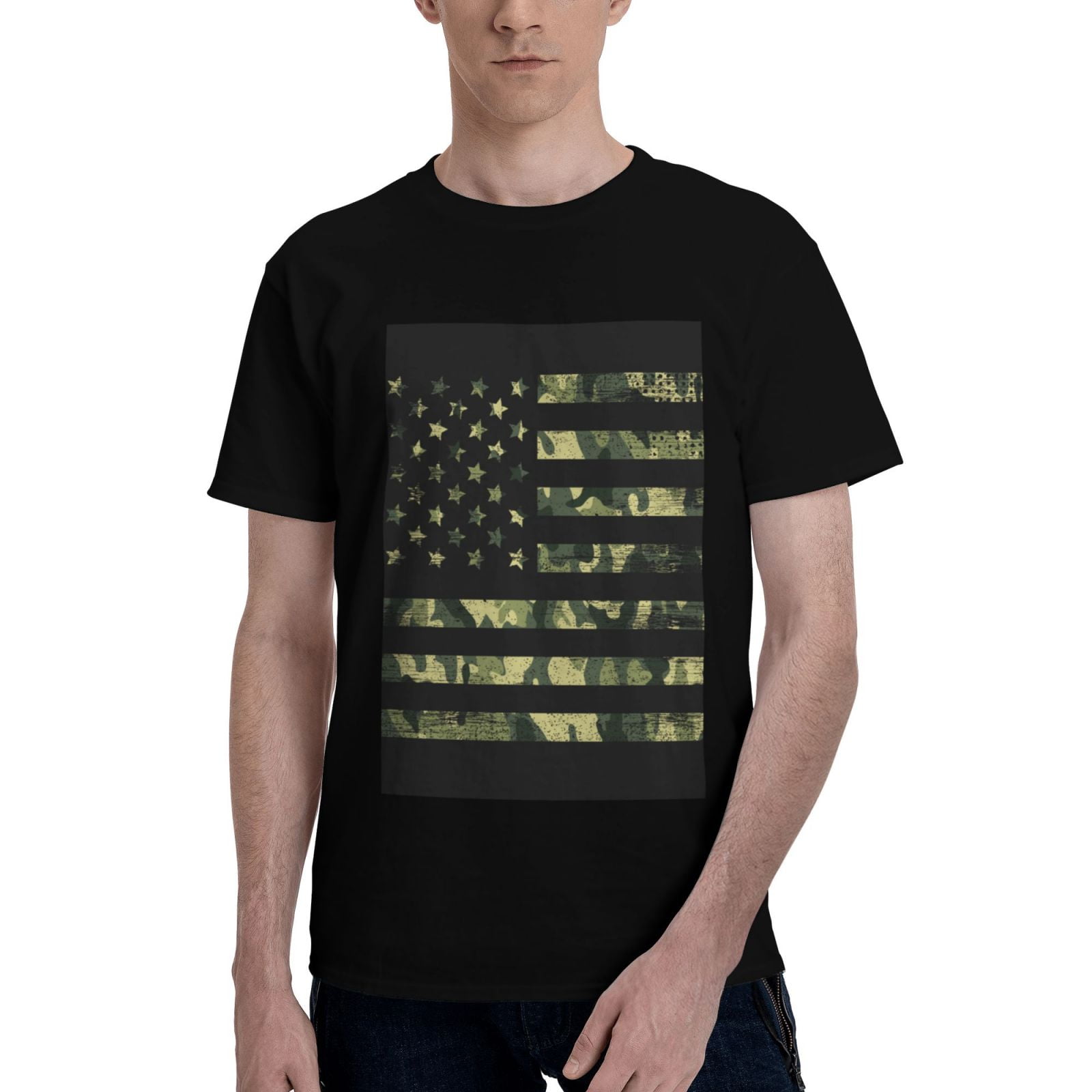 Bingfone American Flag Camo Men'S Loose Fit Short-Sleeve Pocket T-Shirt ...